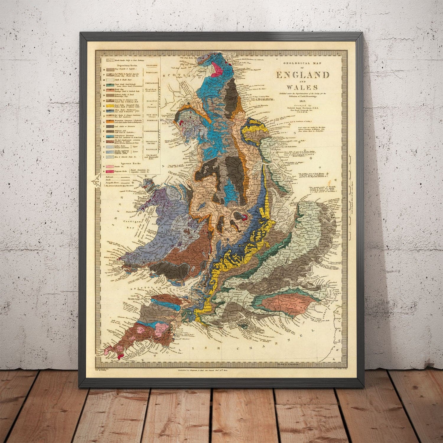 Old Geological Map of England & Wales by Roderick Impey Murchison, 1843 ...