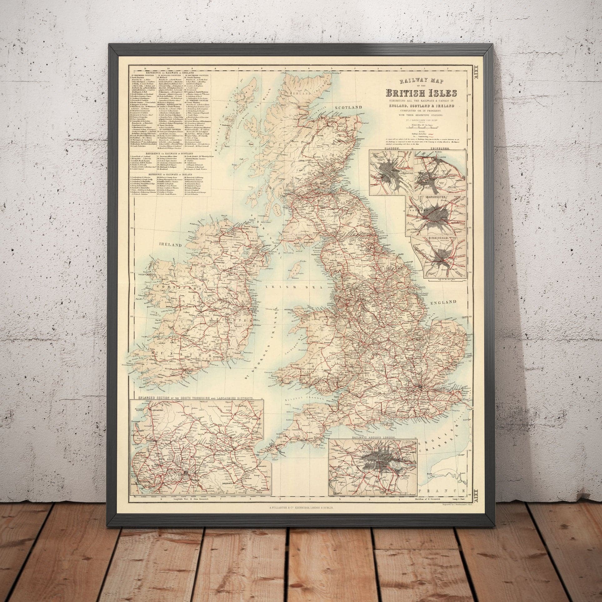 Old Map of Railways & Canals in British Isles 1872 by Fullarton - Colo ...