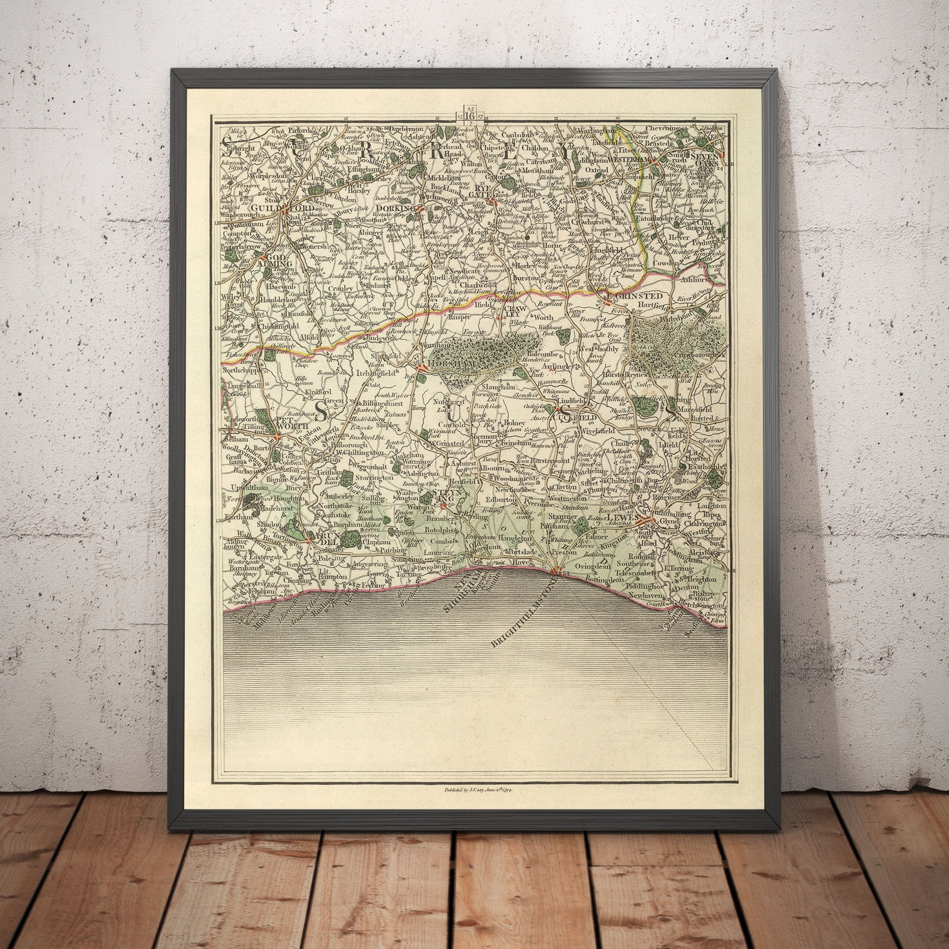 Old Map of Sussex & Surrey in 1794 by John Cary - Brighton, Dorking ...