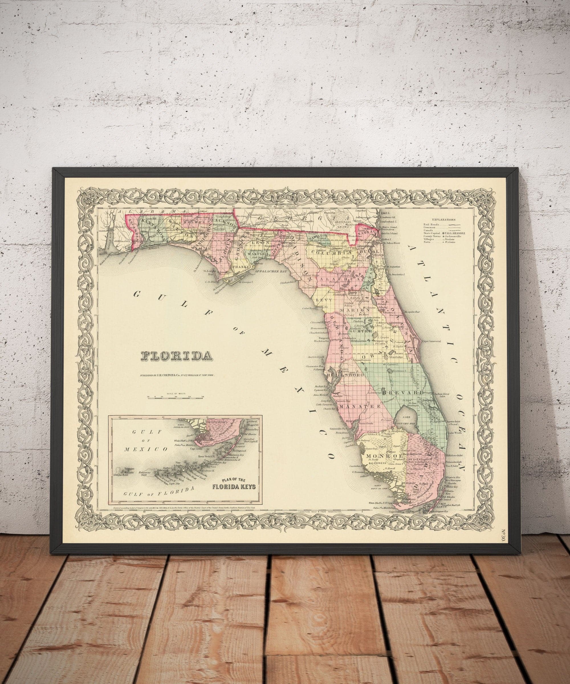 Old Map of Florida in 1855 by Colton - Keys, Panhandle, Jacksonville ...