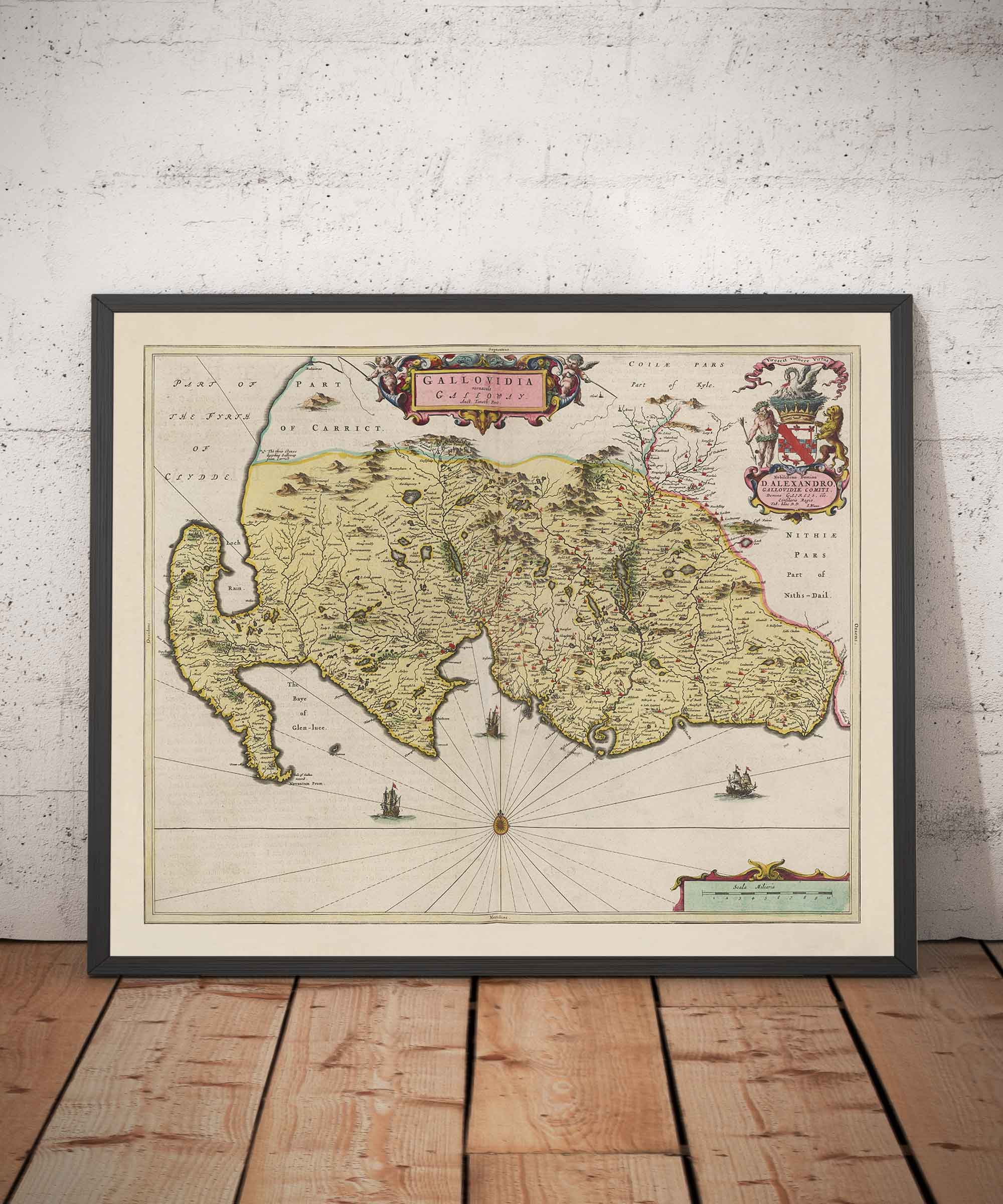 Old Map of Galloway in 1665 by Joan Blaeu - Dumfries, Glenluce, Wigtow ...