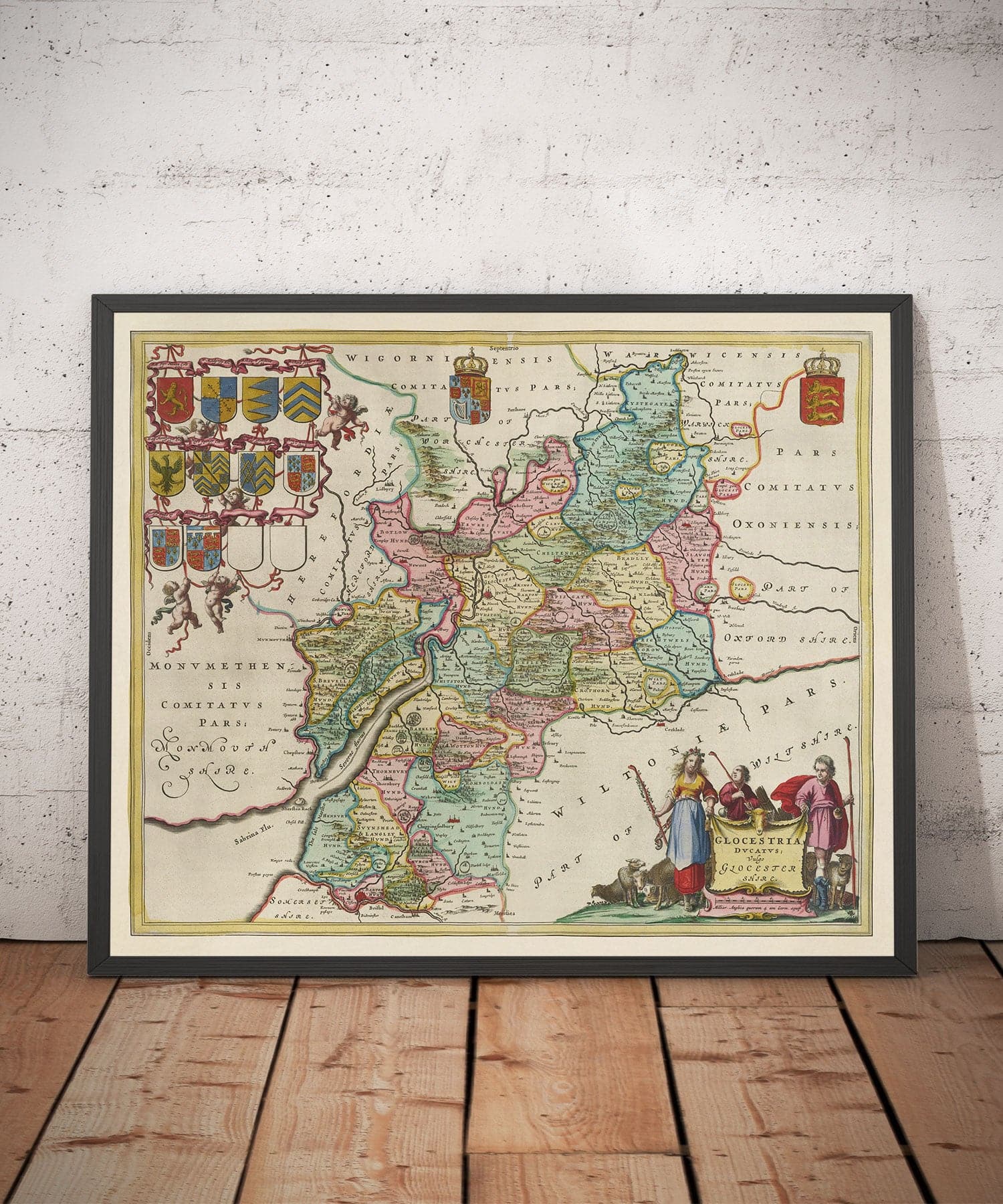 Old Map of Gloucestershire in 1665 by Joan Blaeu - Bristol, Cheltenham ...