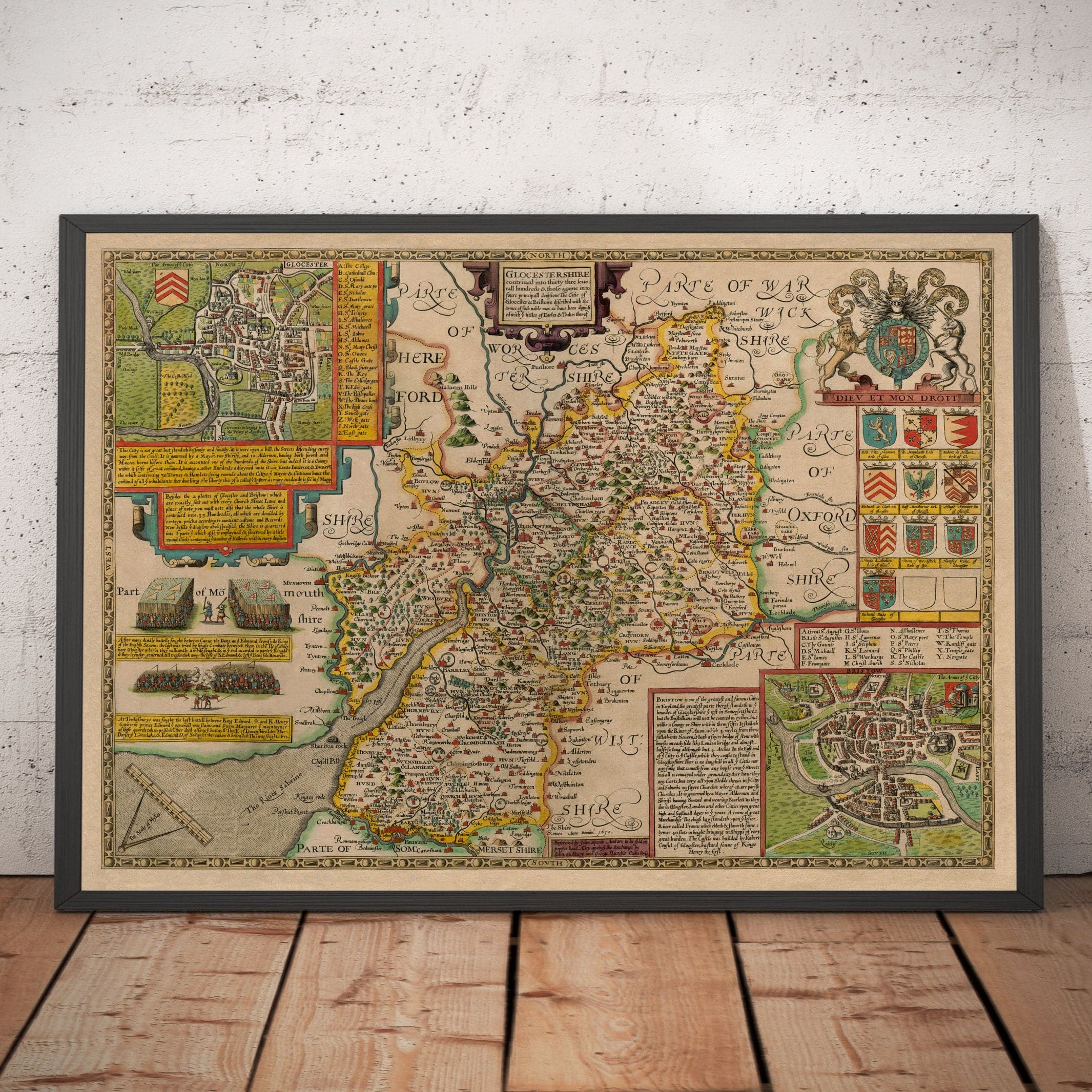 Old Map of Gloucestershire, 1611, John Speed - Bristol, Cheltenham, Gl ...