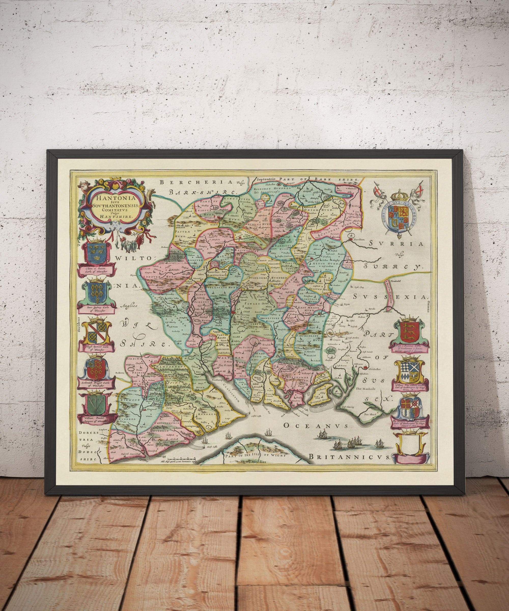 Old Map of Hampshire, 1665 by Joan Blaeu - Winchester, Portsmouth, Sou ...
