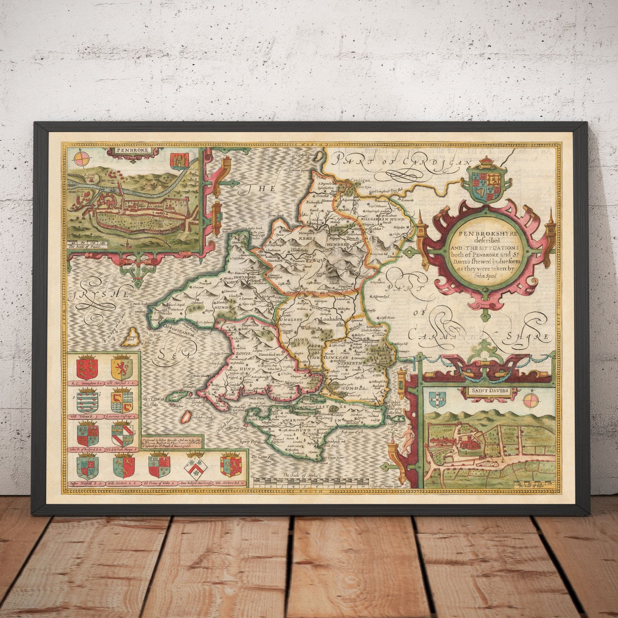 Old Map of Pembrokeshire Wales 1611 John Speed - Haverfordwest, St Dav ...