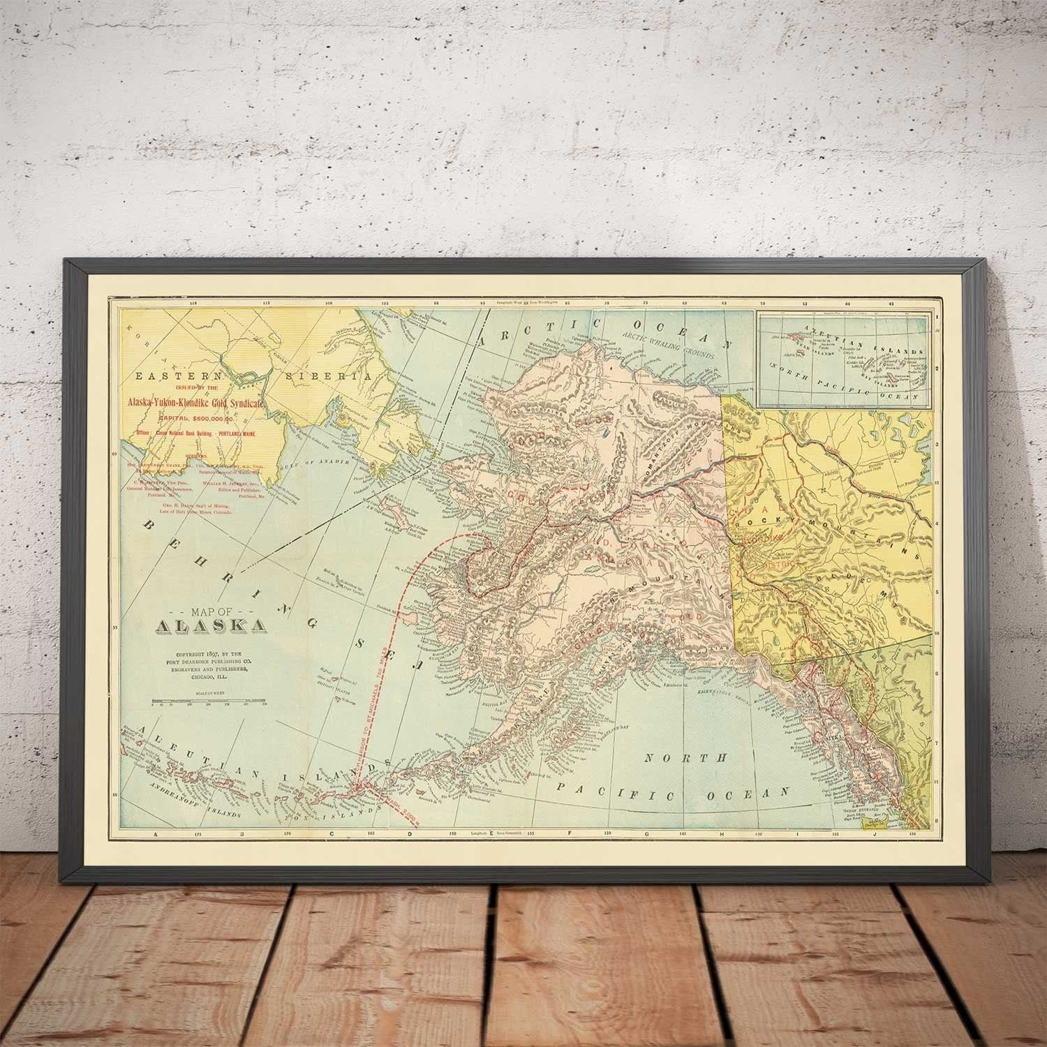 Old Map of Alaska, 1897 - Klondike Yukon Gold Rush - Inuit & Eskimos a ...
