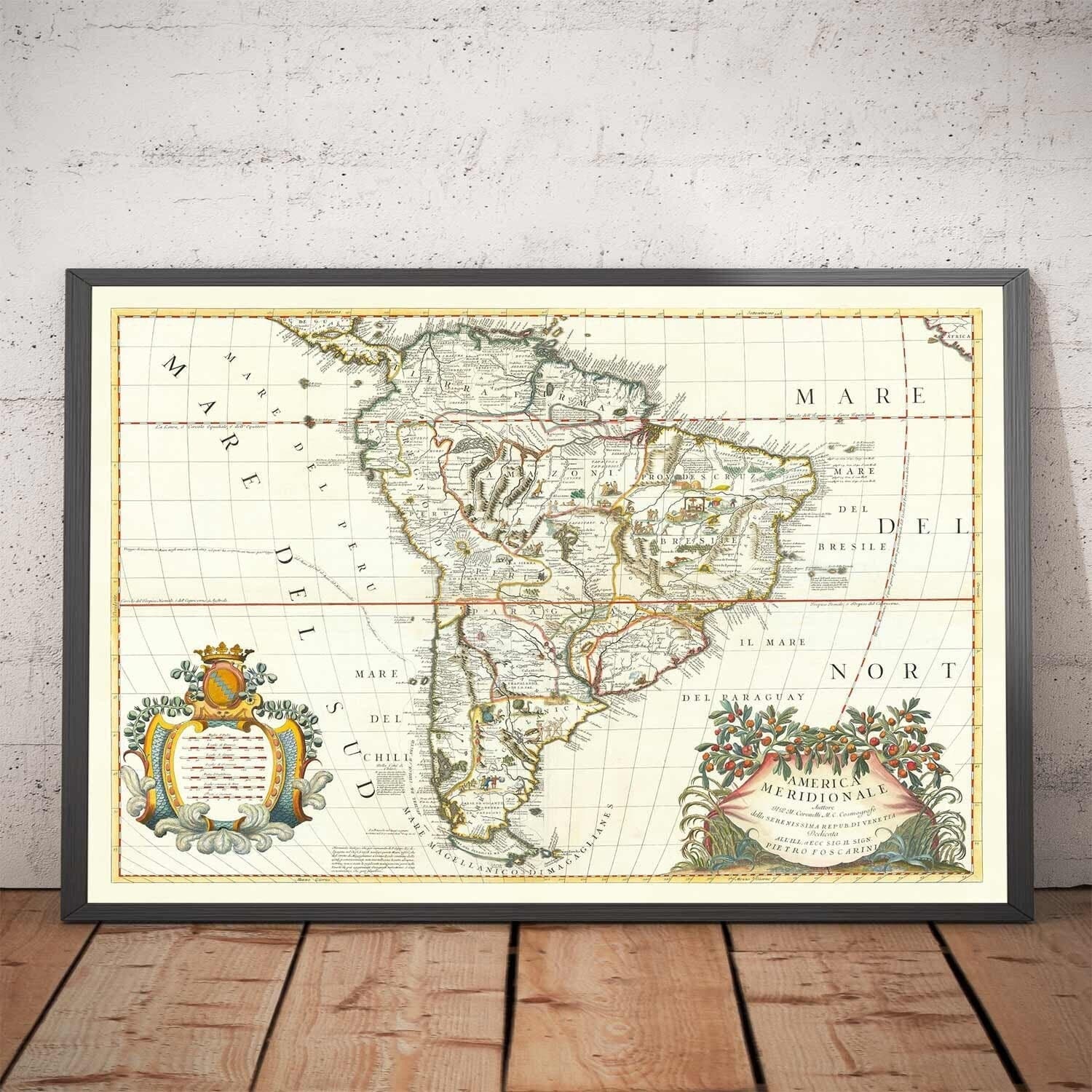 Old Map of South America by Coronelli 1690 - Brazil, Spanish Colonies ...