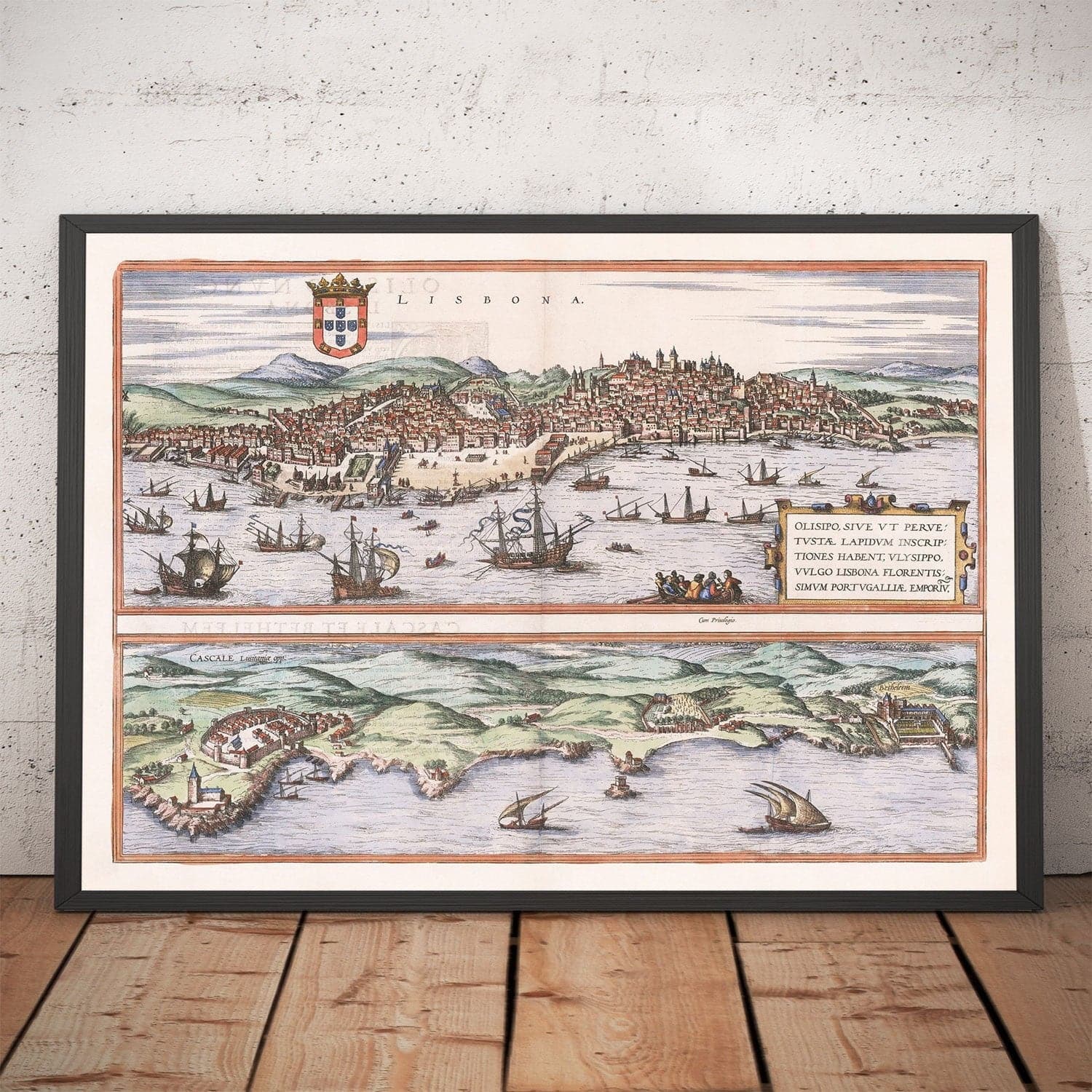 Old Map of Lisbon, Portugal by Georg Braun in 1572 - Castle, Cathedral ...