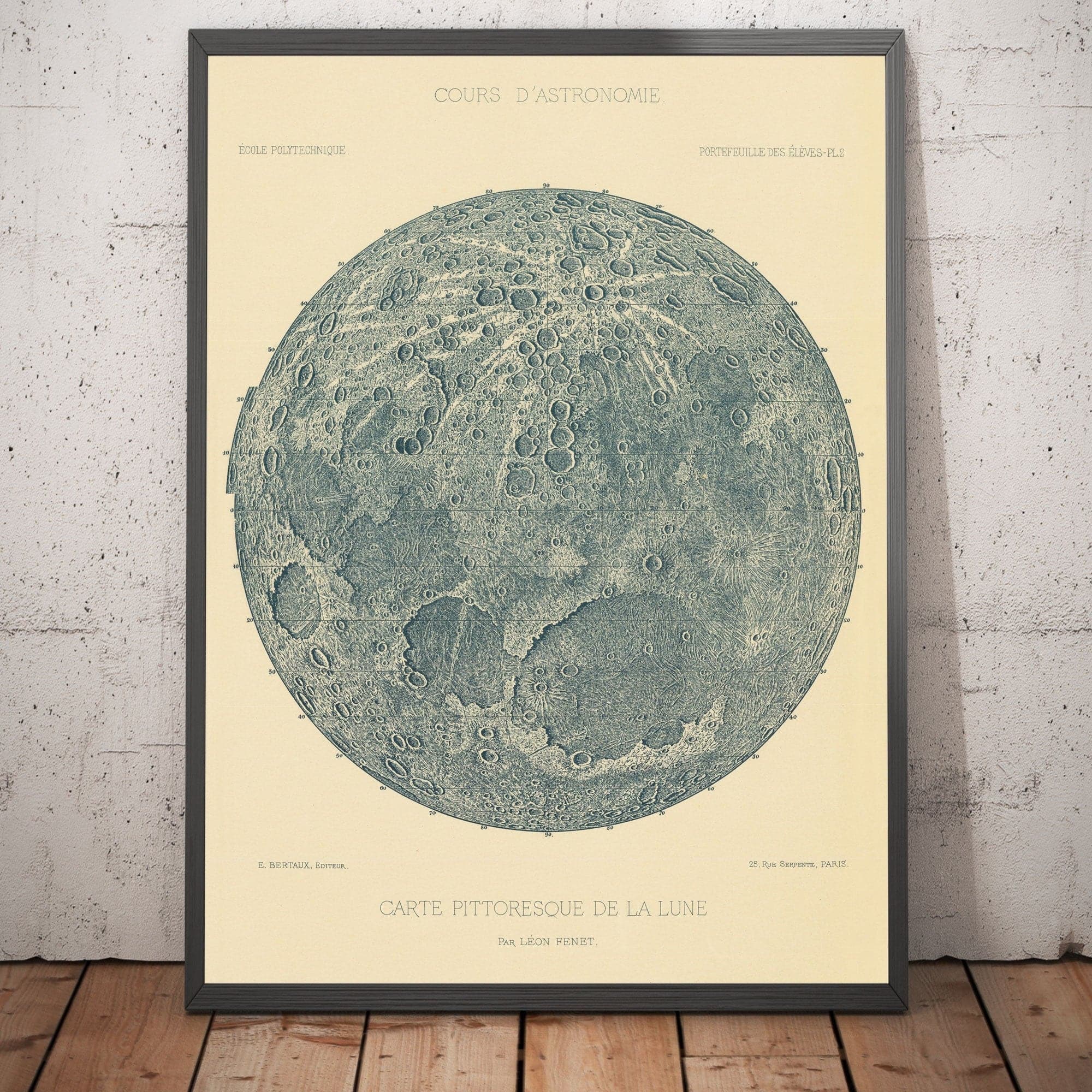 Old Moon Illustration, 1888 by Leon Fenet - French Lunar Chart Lithogr ...