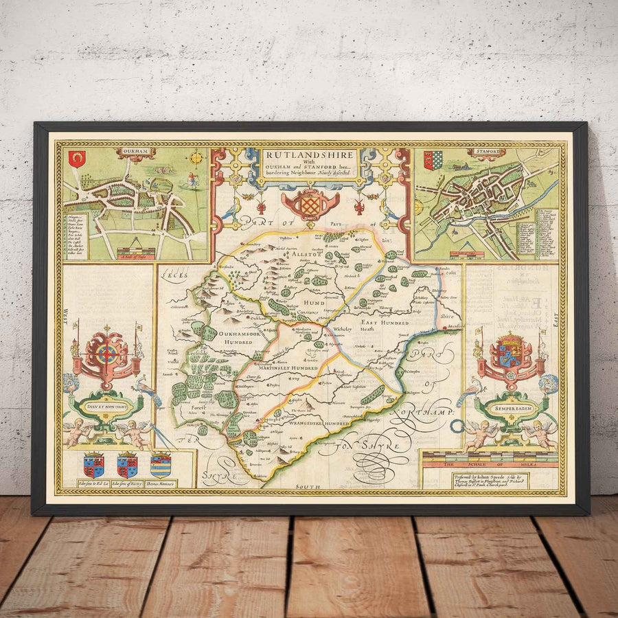 Old Map of Rutland, 1611 by John Speed - Rutlandshire, Oakham, Edith W ...