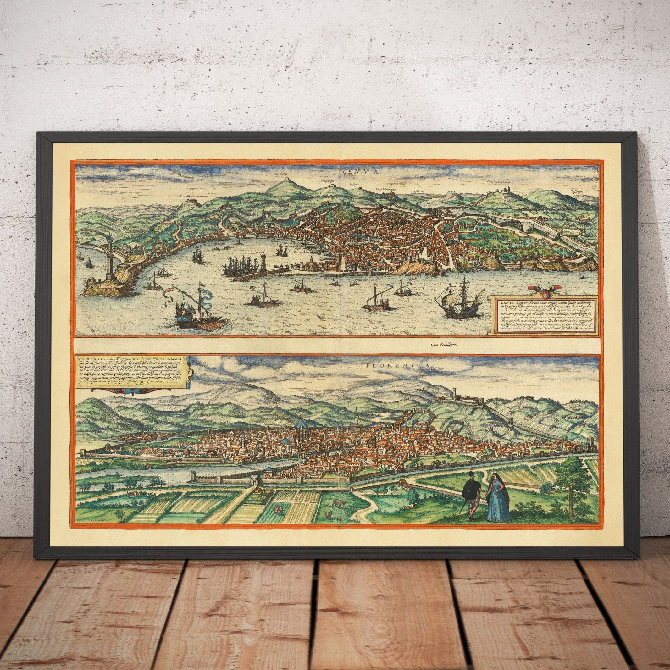 Old Map of Florence & Genoa, 1572 by Braun - Duomo, Palazzo Vecchio, A ...