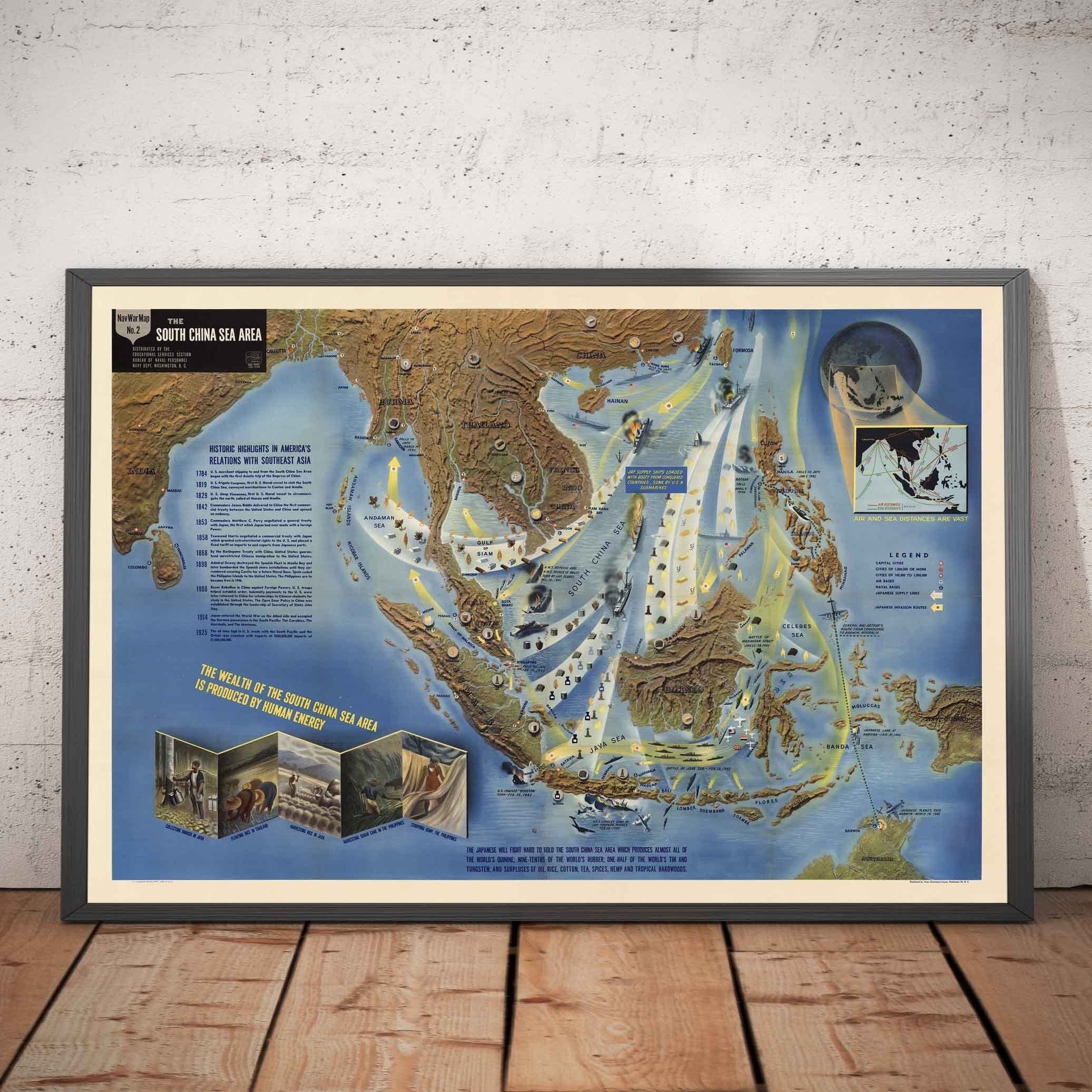 Old World War 2 Map: South China Sea, 1944 - NavWarMap No.2 - Southeas ...