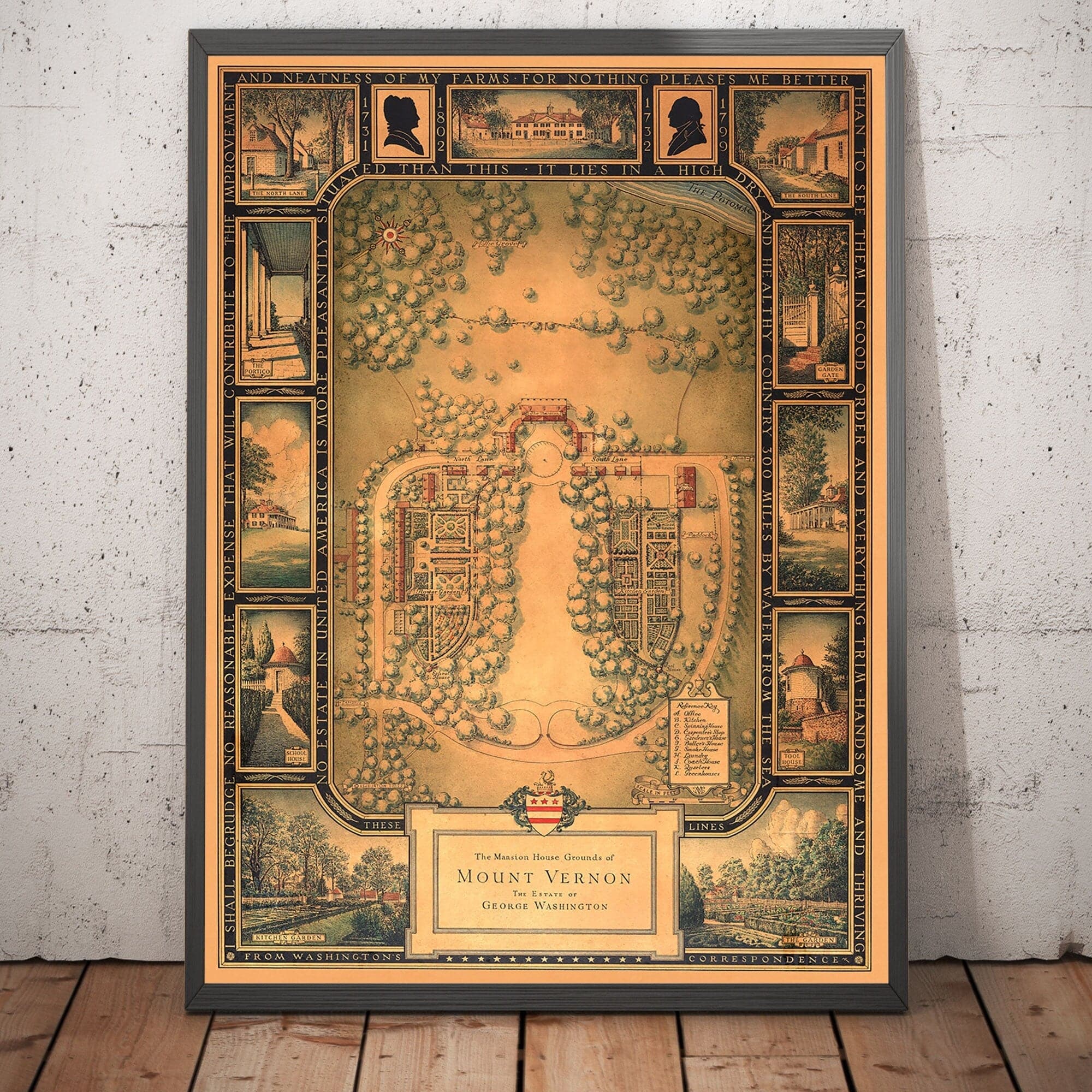 Old Plan of Mount Vernon, George Washington's Home, 1932, by B. Ashbur ...