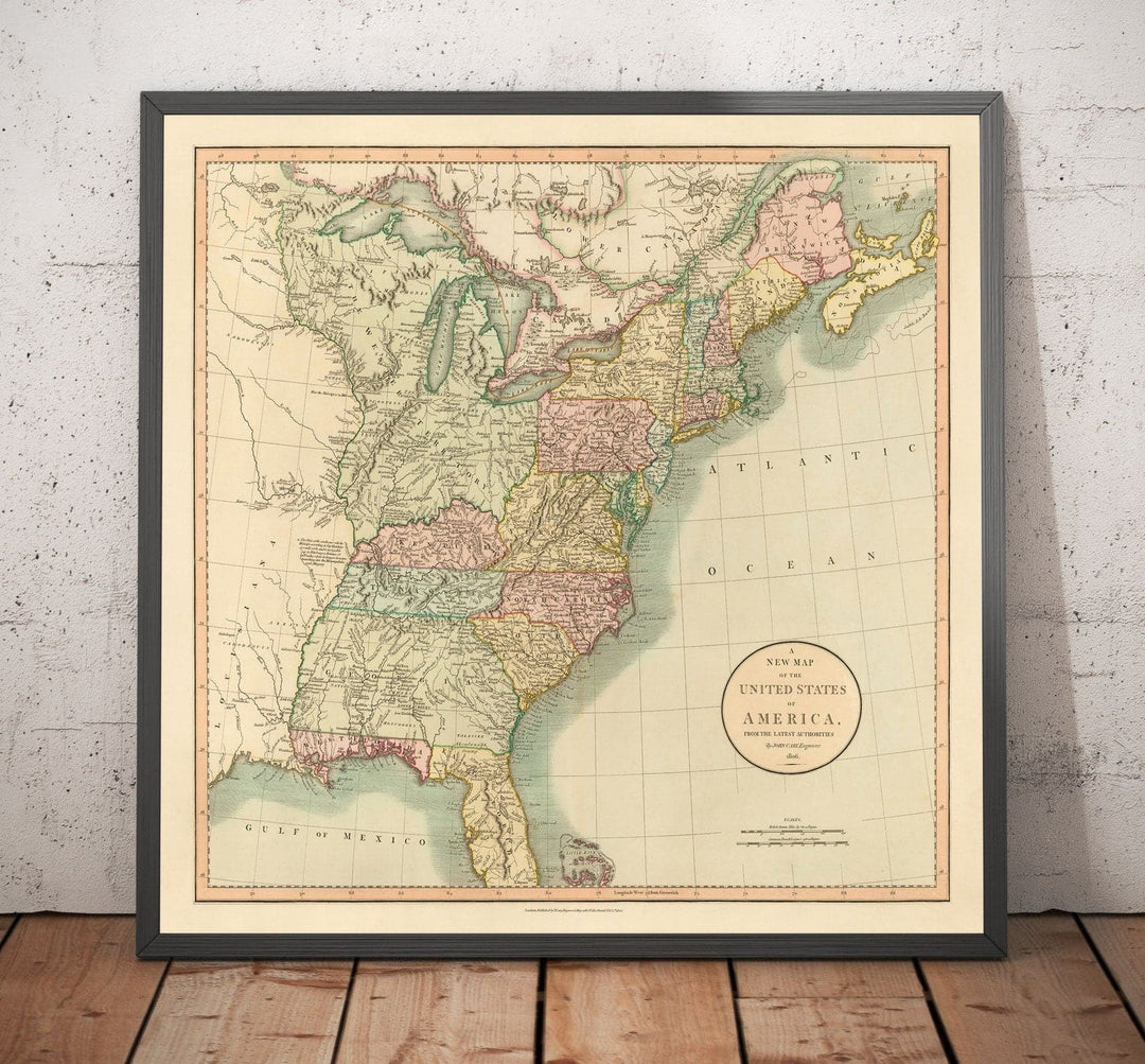 Old Map of USA, 1806 by John Cary - Early Federalist USA - Large Georg ...