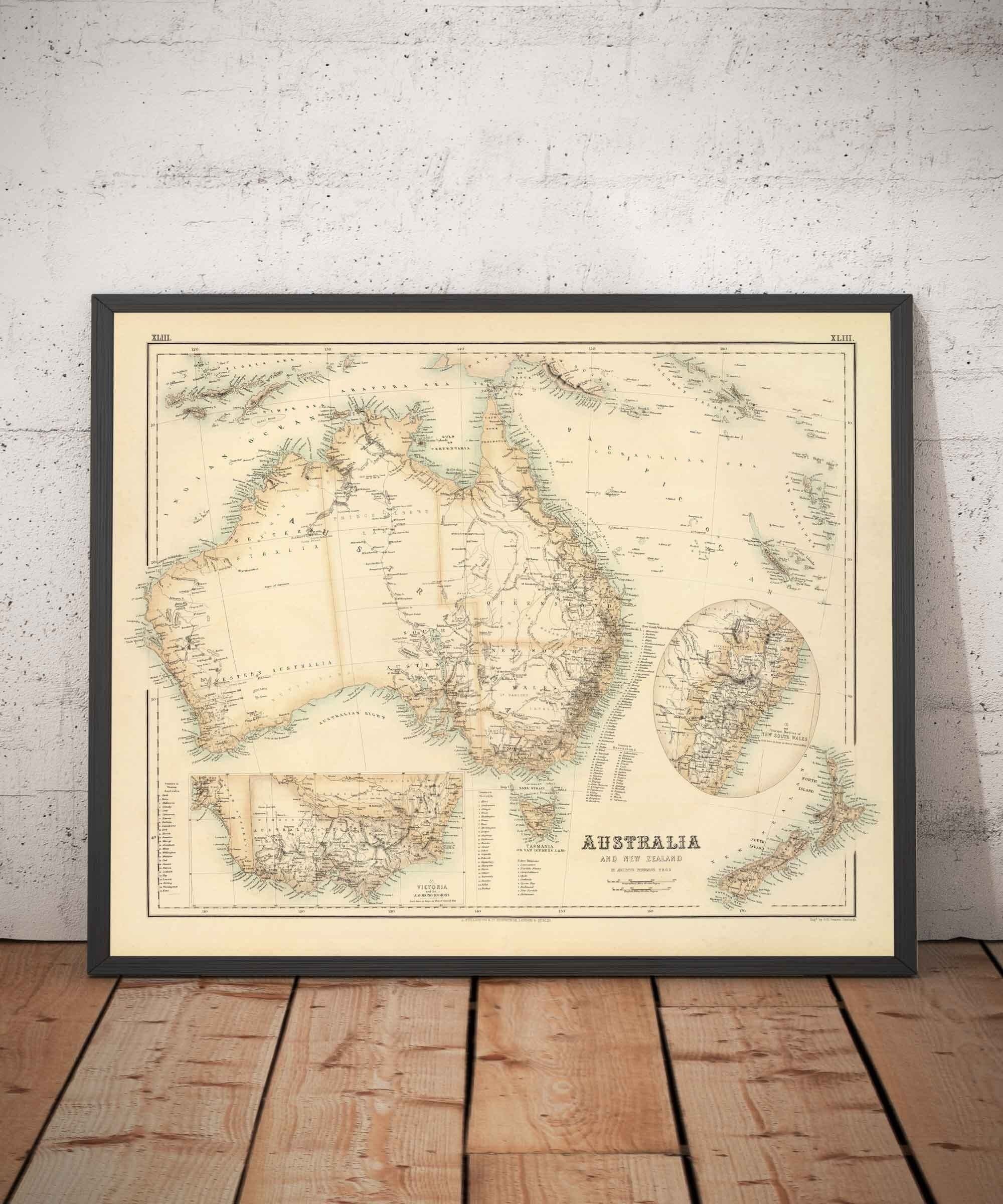 Old Map of Australia & New Zealand, 1872 by Fullarton - Tasmania, Van ...