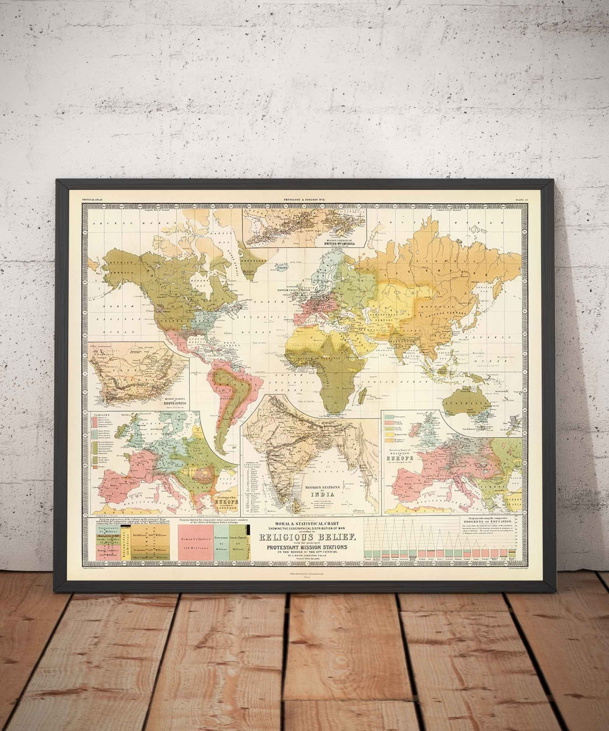 Old Religion World Map, 1854 - Religious Beliefs in the 19th Century ...