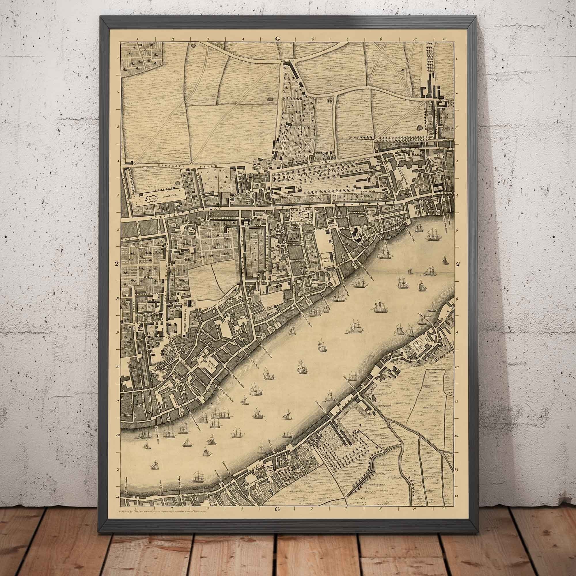 Old Map of by John Rocque London, 1746, G2 - Wapping, Shadwell, Rother ...