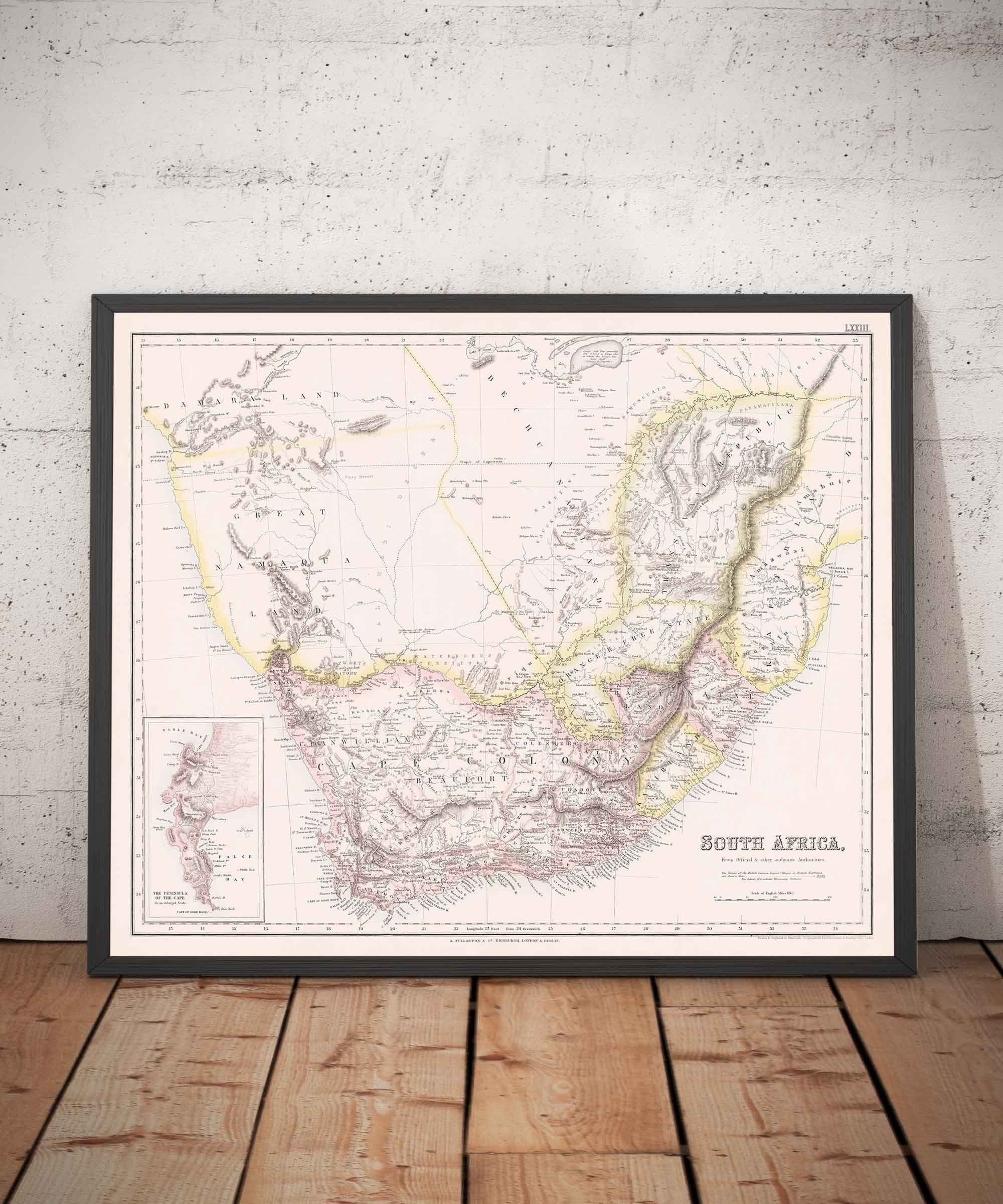 Old Map of South Africa, 1860 - British & Dutch Cape Colony - Durban ...