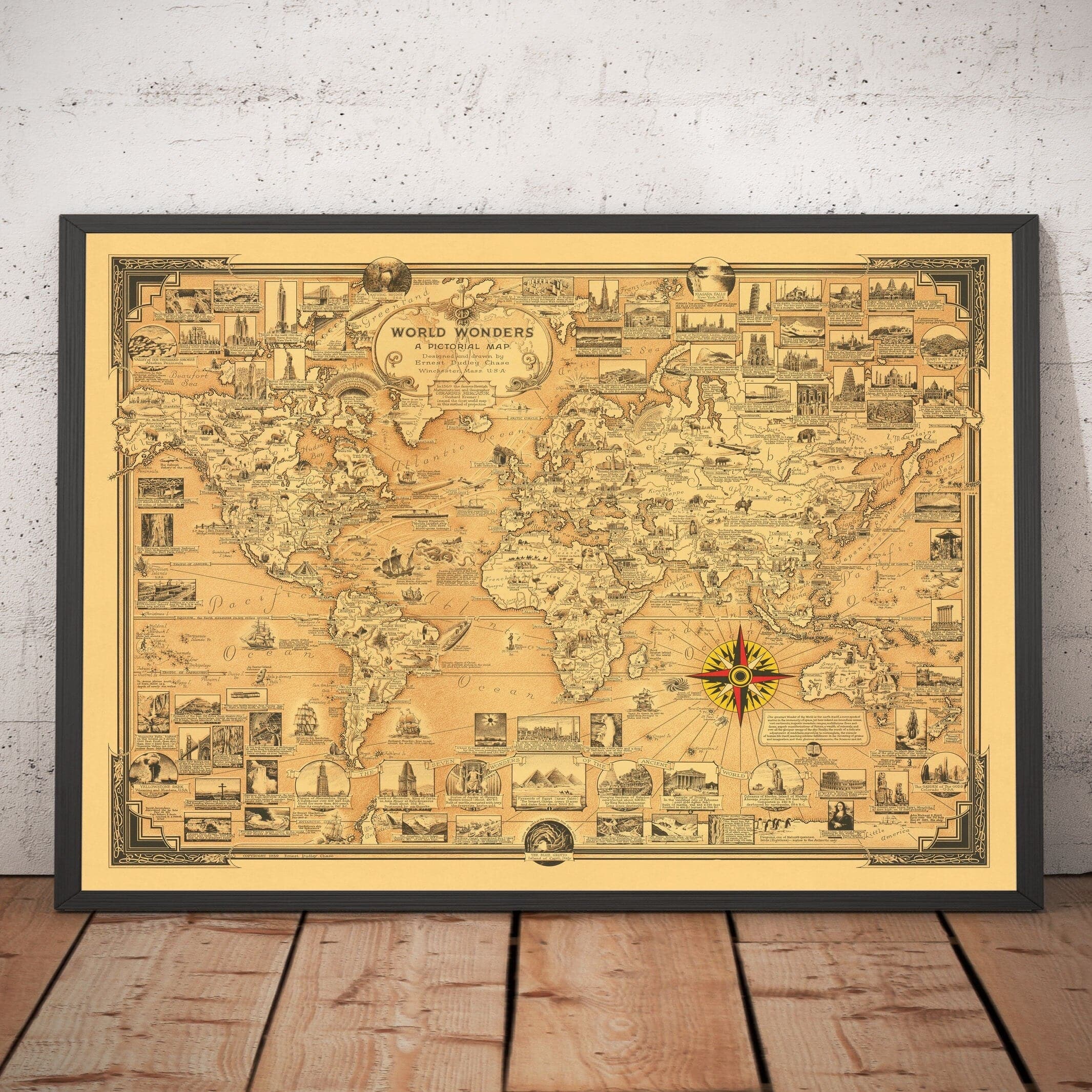 Old Seven Wonders of the World Atlas Map, 1939 - Ancient and Modern ...