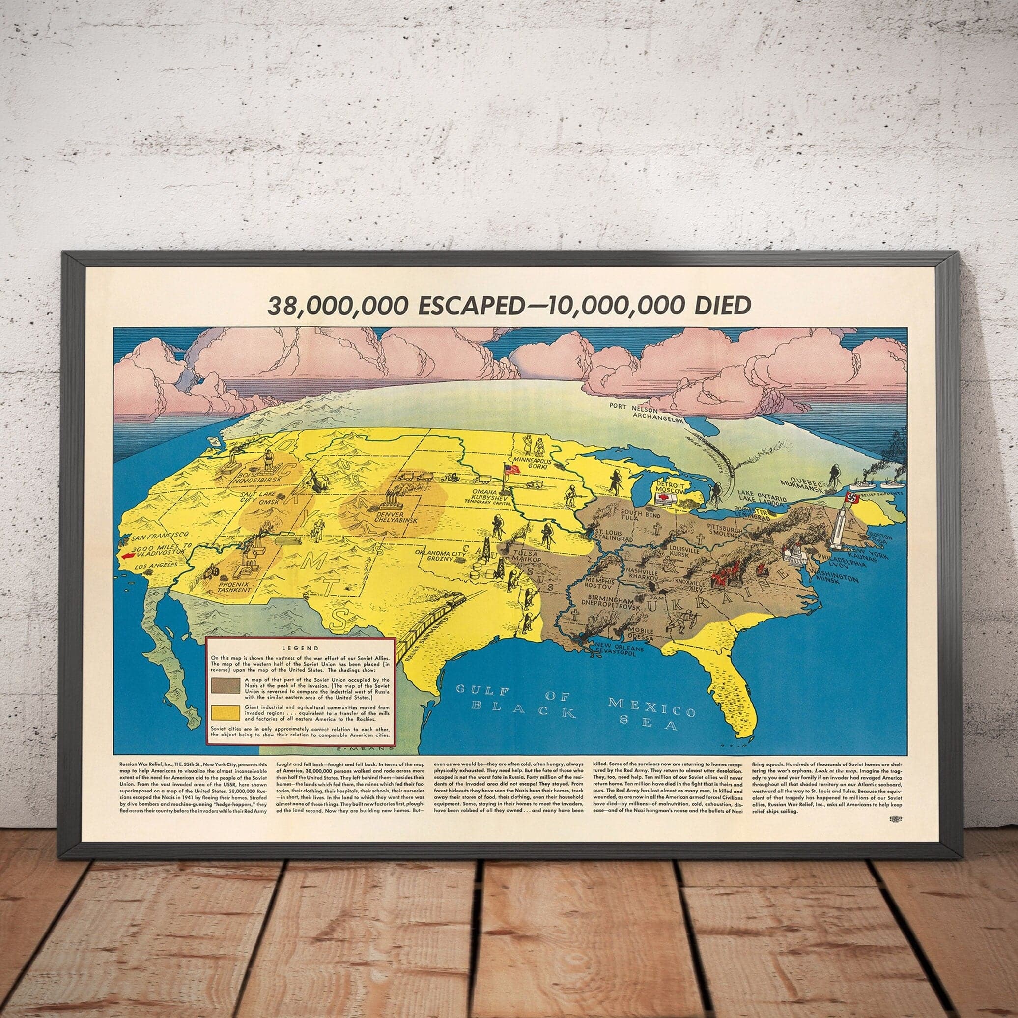 Old Map of Russia and USA, 1943 - WW2 Nazi Invasion of Soviet Union, U ...