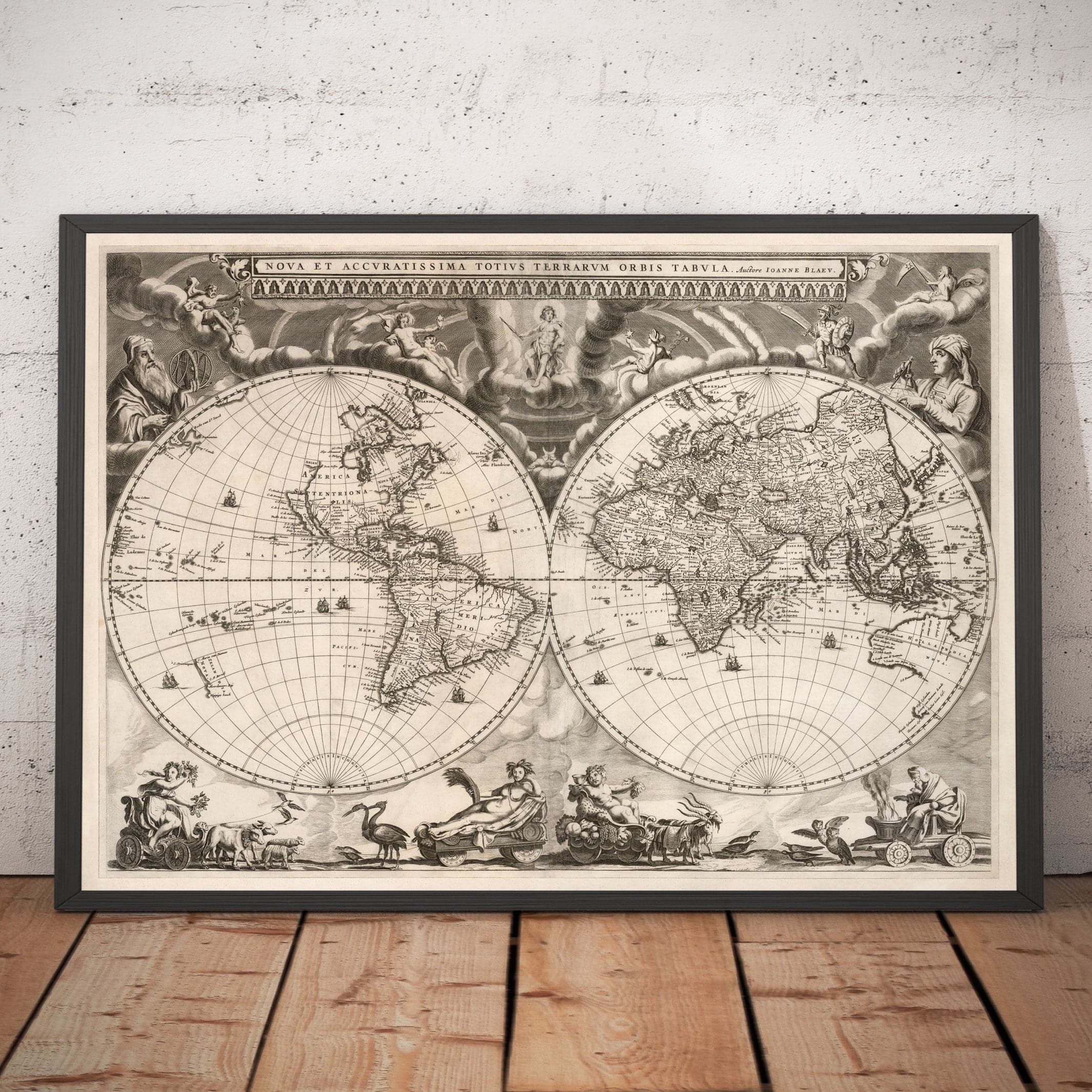 Old World Atlas Map, 1662 by Joan Blaeu - Rare Monochrome Wall Art ...