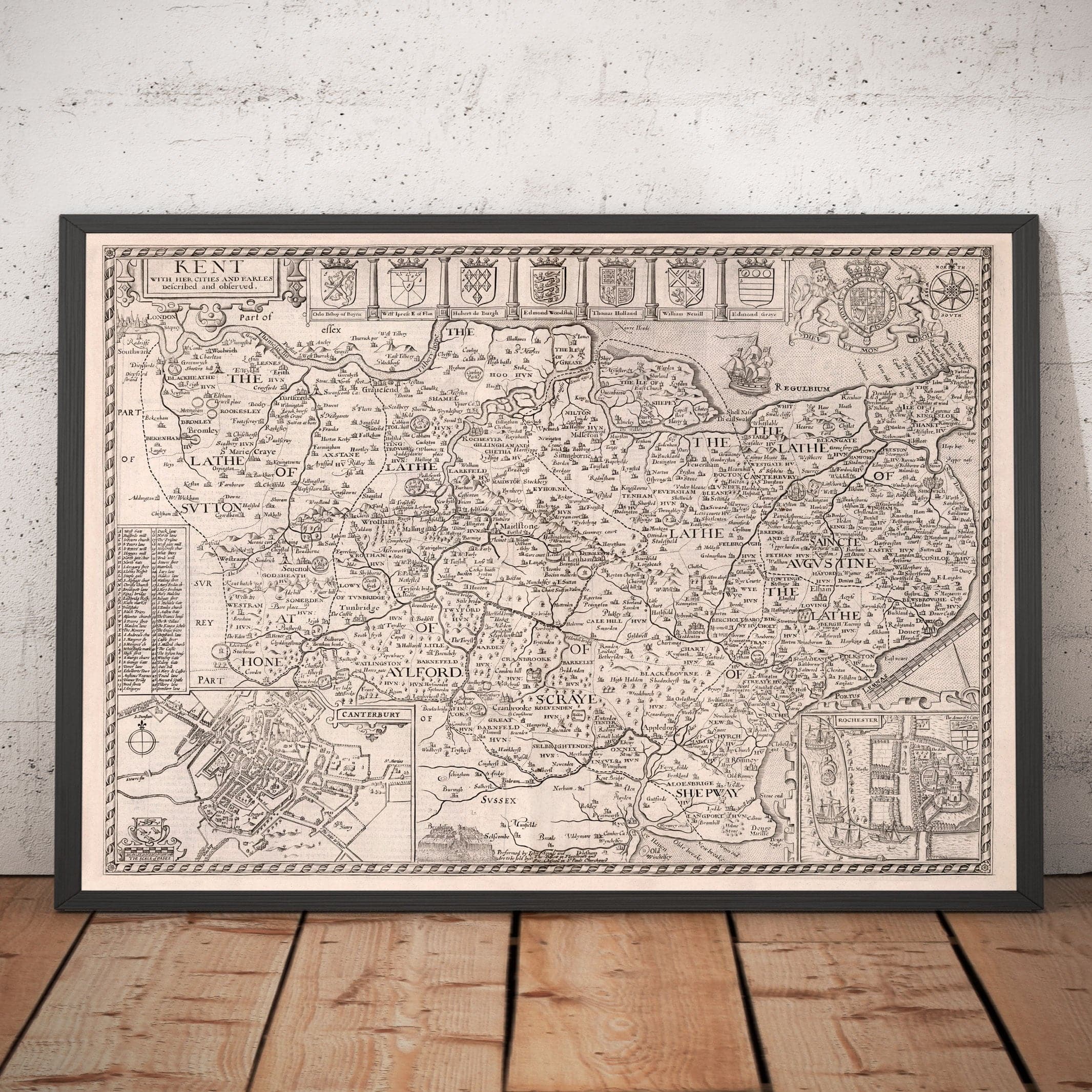 Old Map of Kent, 1611 by John Speed - Canterbury, Maidstone, Bromley ...