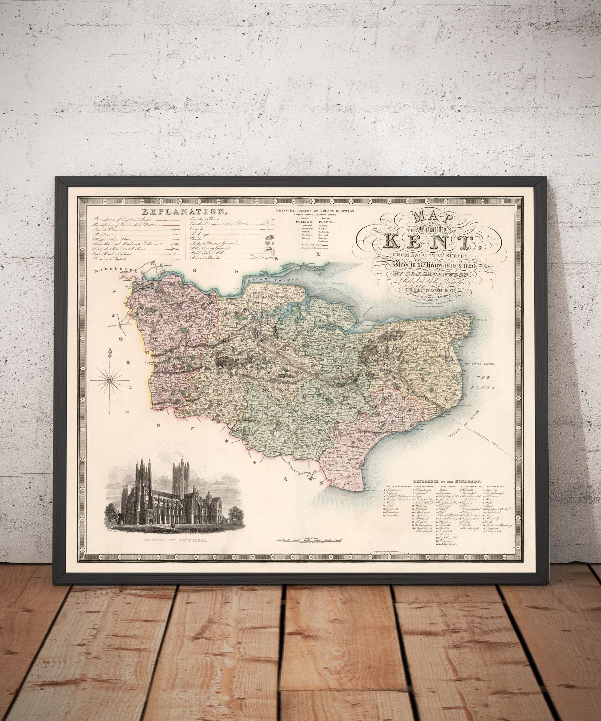 Old Map of Kent, 1829 by Greenwood & Co. - Canterbury, Maidstone, Brom ...
