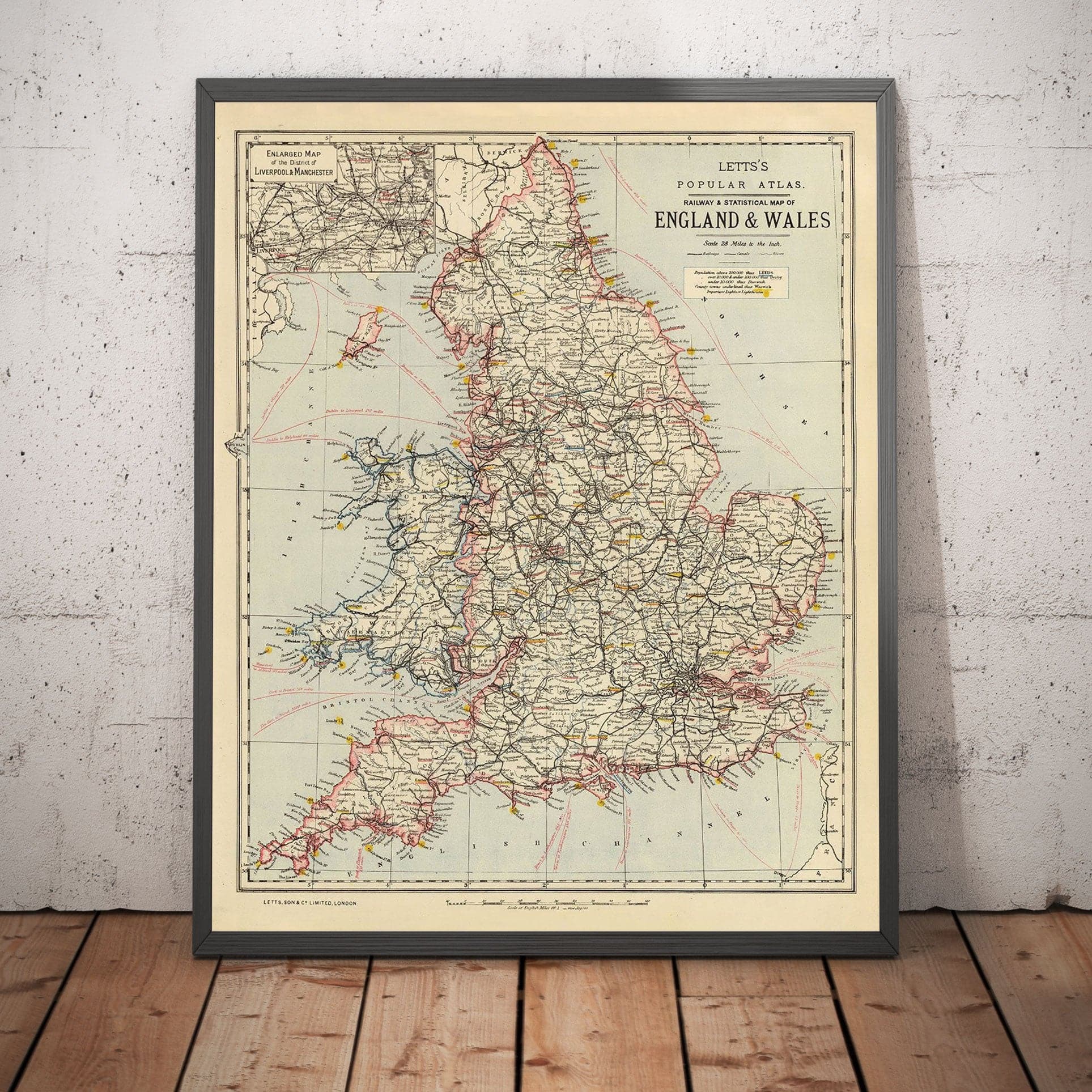 Old Rail Map of England and Wales, 1883: Letts's Railway & Statistical ...