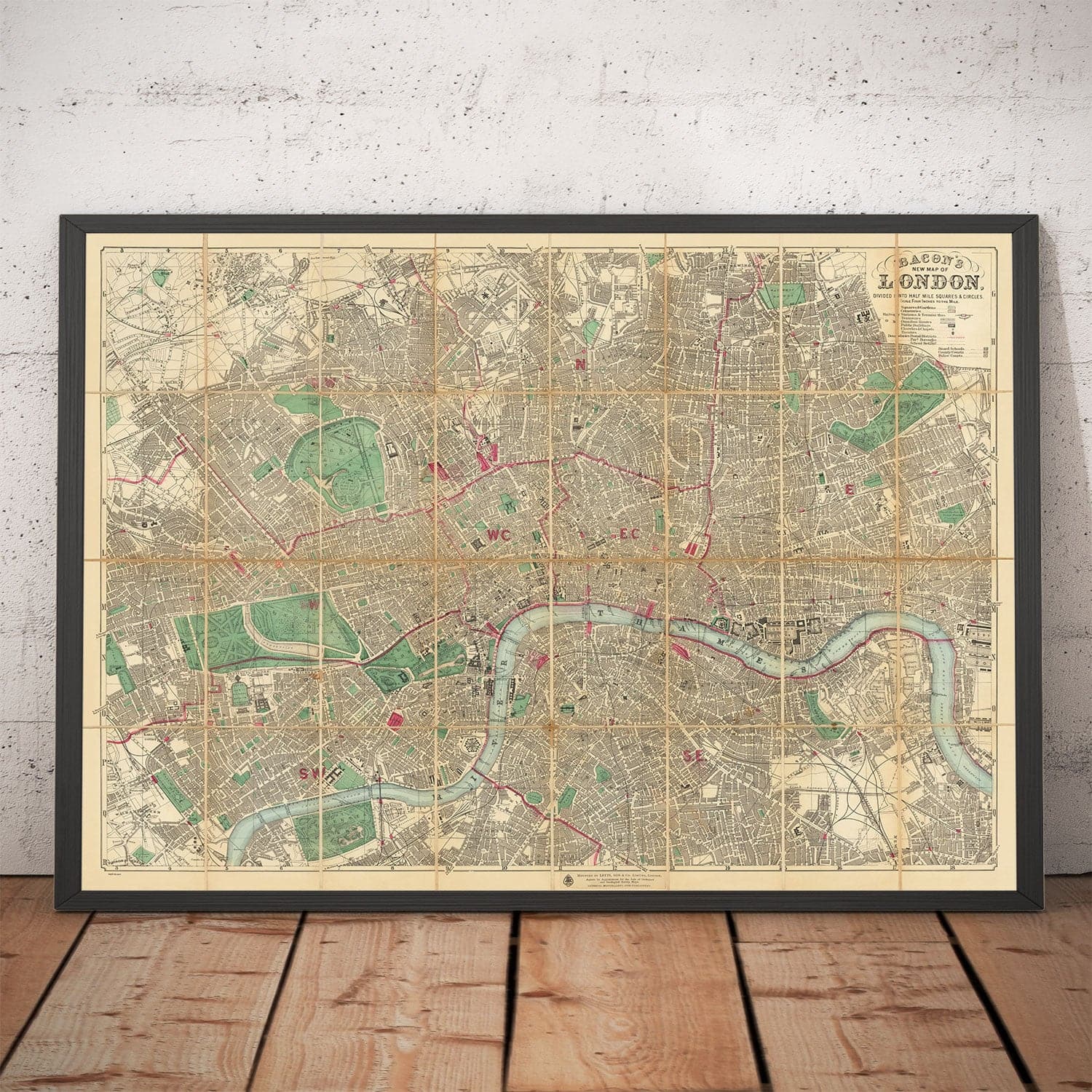 Big Old Map of London by Bacon, 1890 - Rare Folding Wall Chart of Vict ...