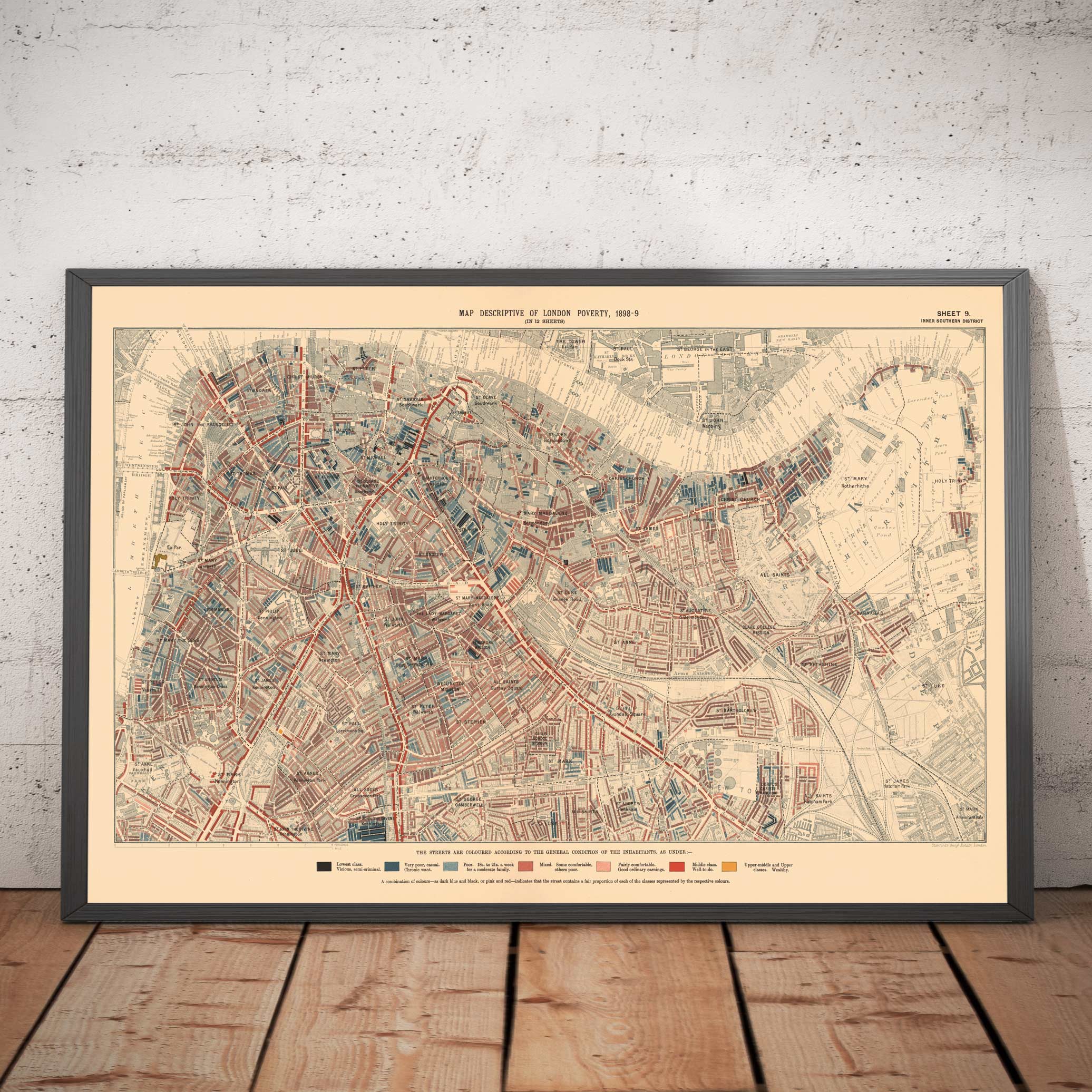 Map of London Poverty 1898-9, Inner Southern, by Charles Booth - South ...