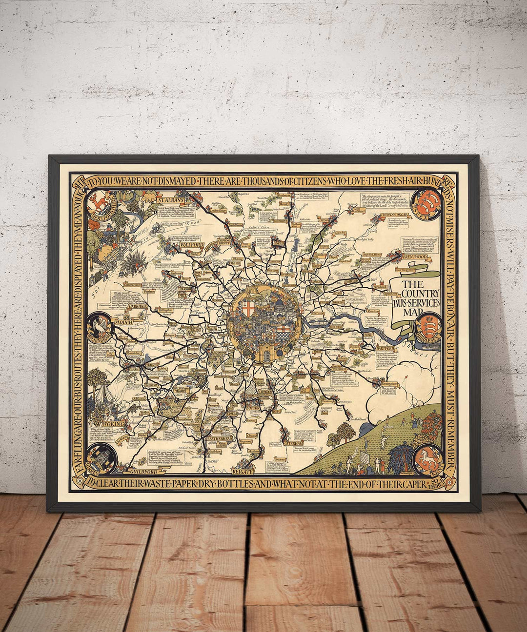 Old Pictorial Map of London, Suburbs & Commuter Belt, 1928, by Max Gil ...