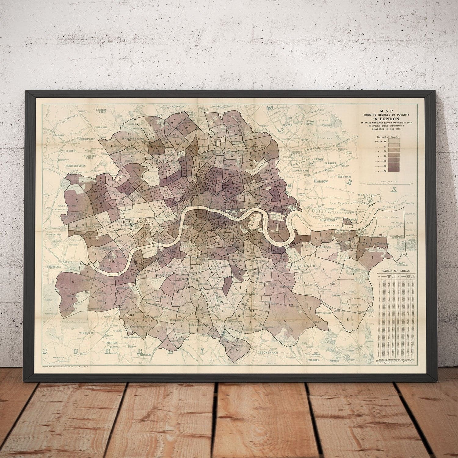 London Poverty Map, 1889 by Charles Booth - Central, South, West, Nort ...