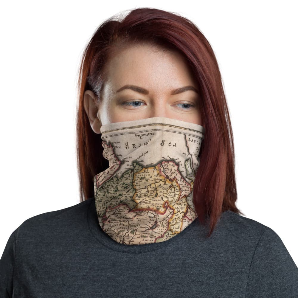 Wales Face Mask / Neck Gaiter / Snood with ancient map of Wales by Jea ...