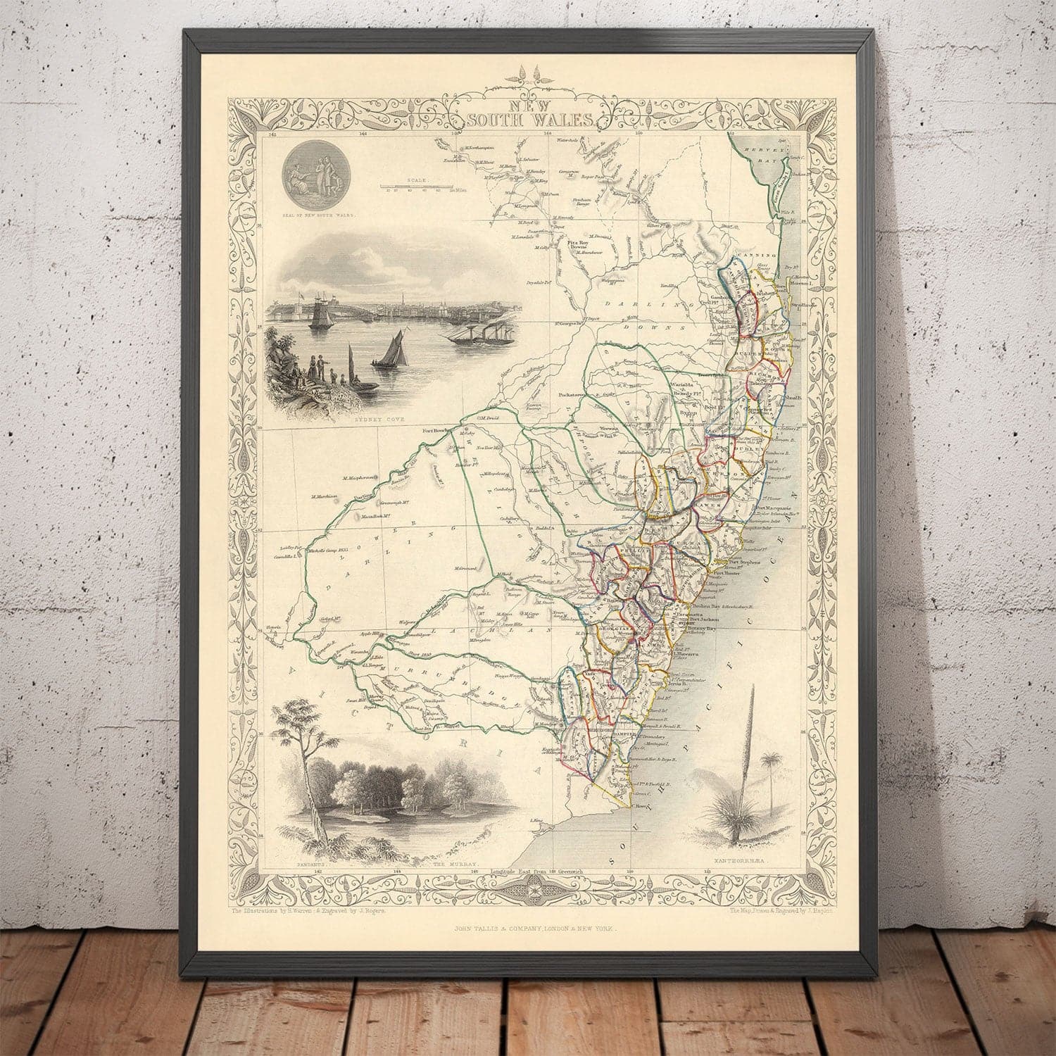 Old Map of New South Wales, Australia 1851 by Tallis & Rapkin - Sydney ...