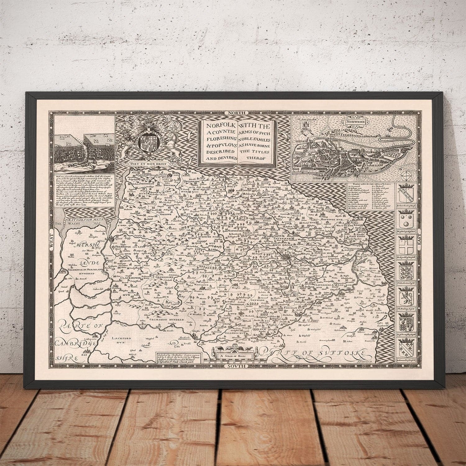 Old Map of Norfolk, 1611 by John Speed - Norwich, Great Yarmouth, King ...