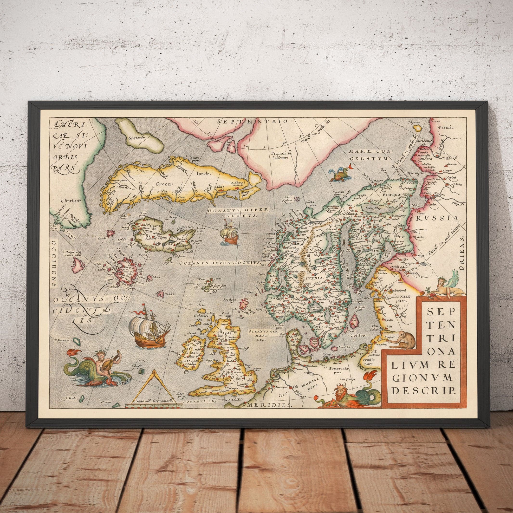 Old Map of North Sea and Atlantic, 1575 with Mythical Frisland by Abra ...