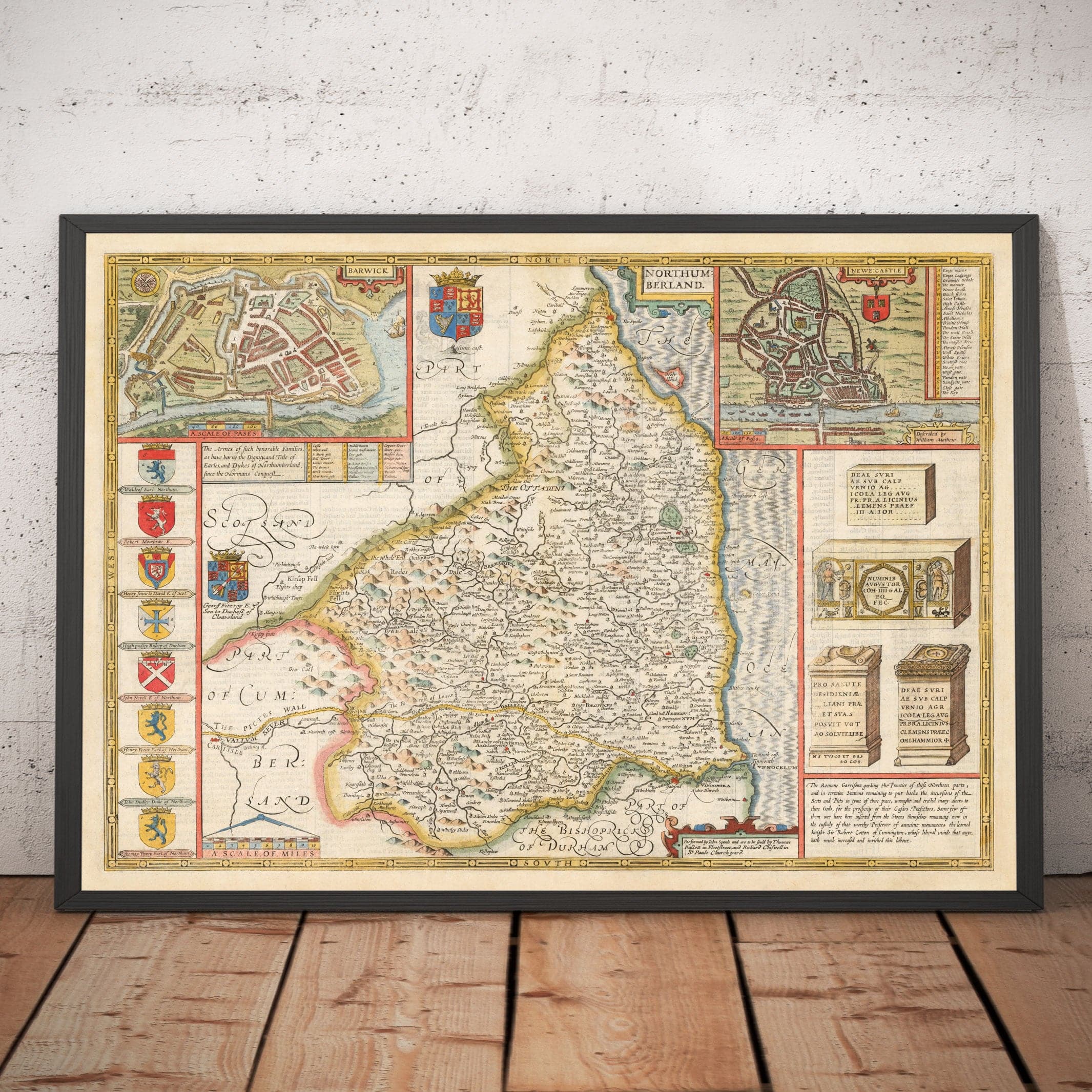 Old Map of Northumberland in 1611 by John Speed - Newcastle, Gateshead ...