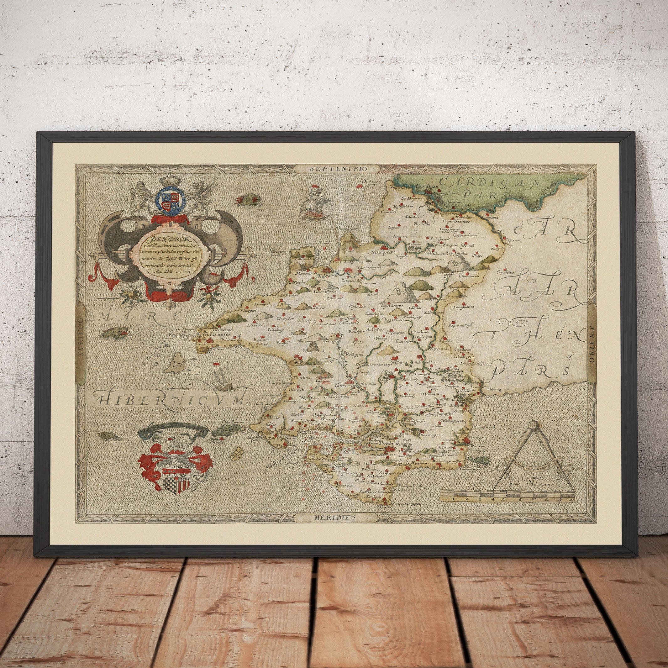 Old Map of Pembrokeshire, Wales in 1578 by Christopher Saxton - Pembro ...