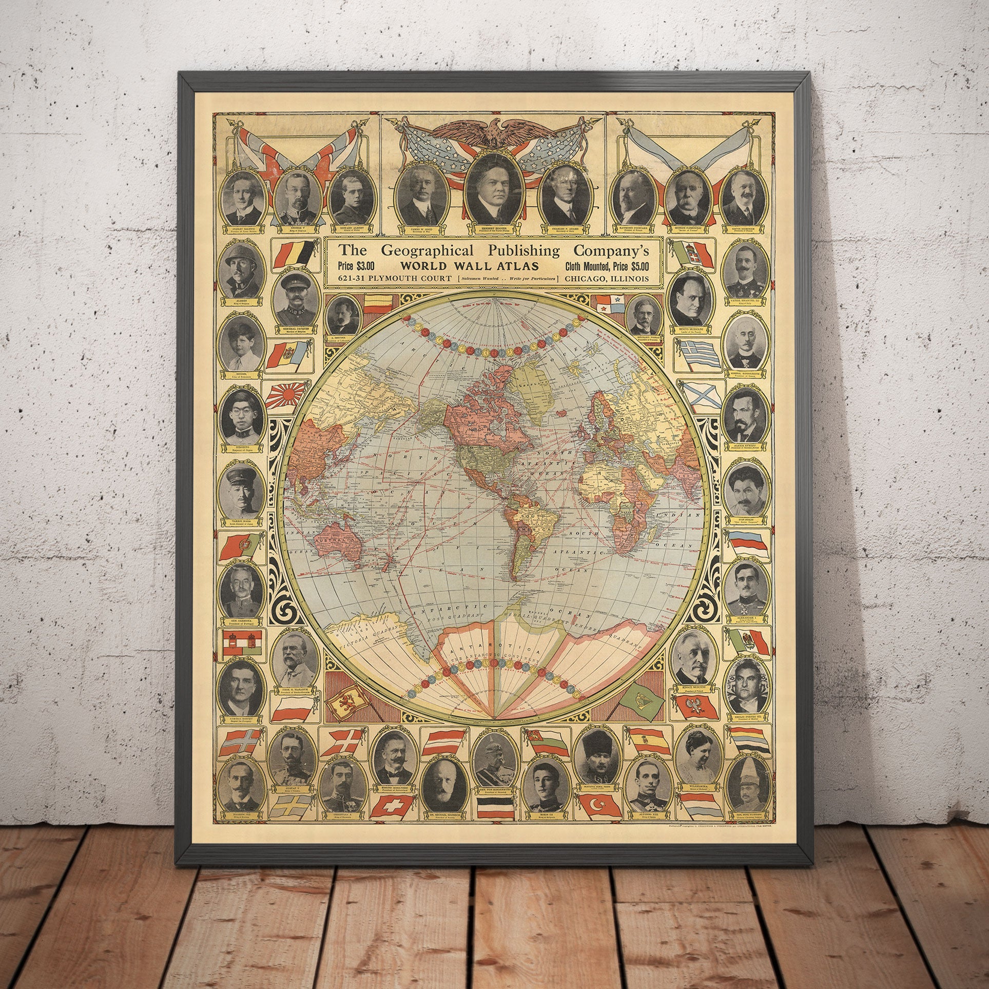 Old Flat Earth Map with World Leaders, 1921 - Shipping Lanes, Stalin ...