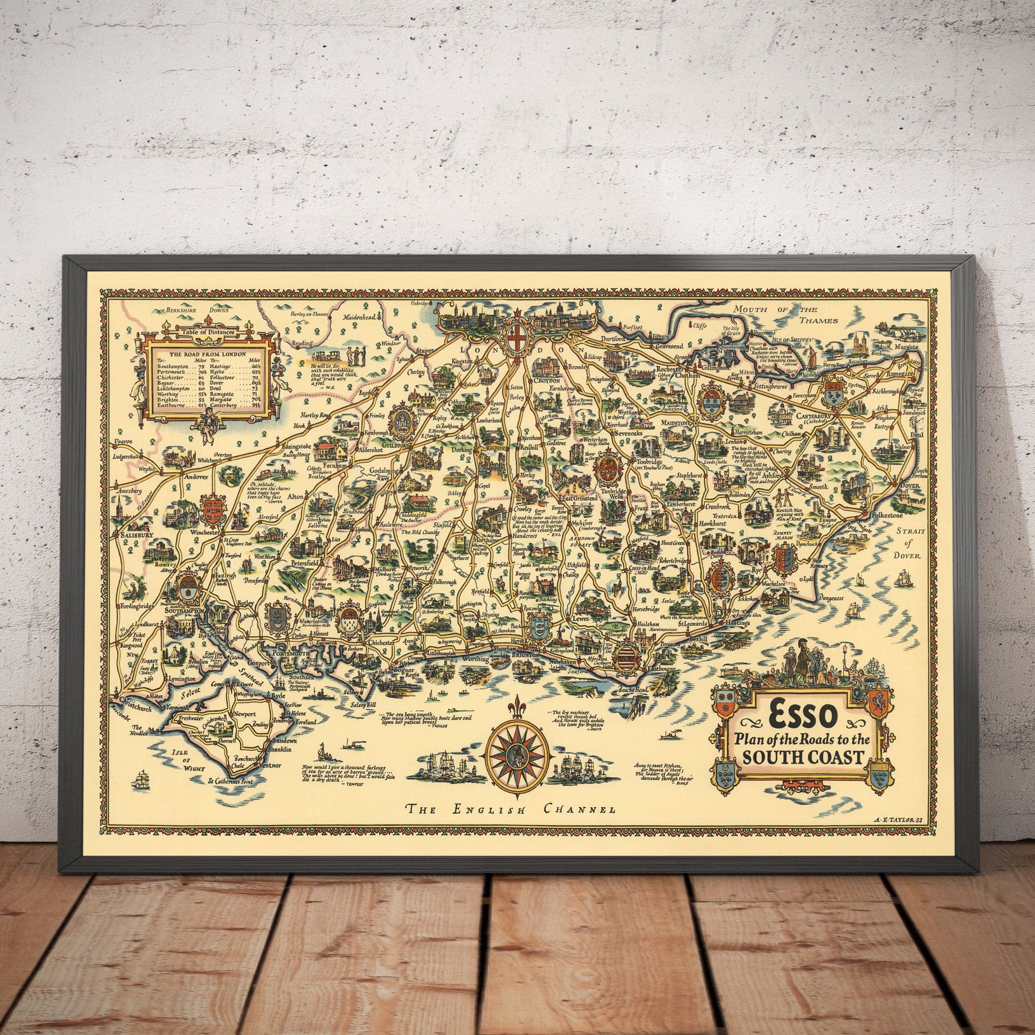Esso Plan of Roads to the South Coast 1931 - Kent, Sussex, Surrey, Ham ...