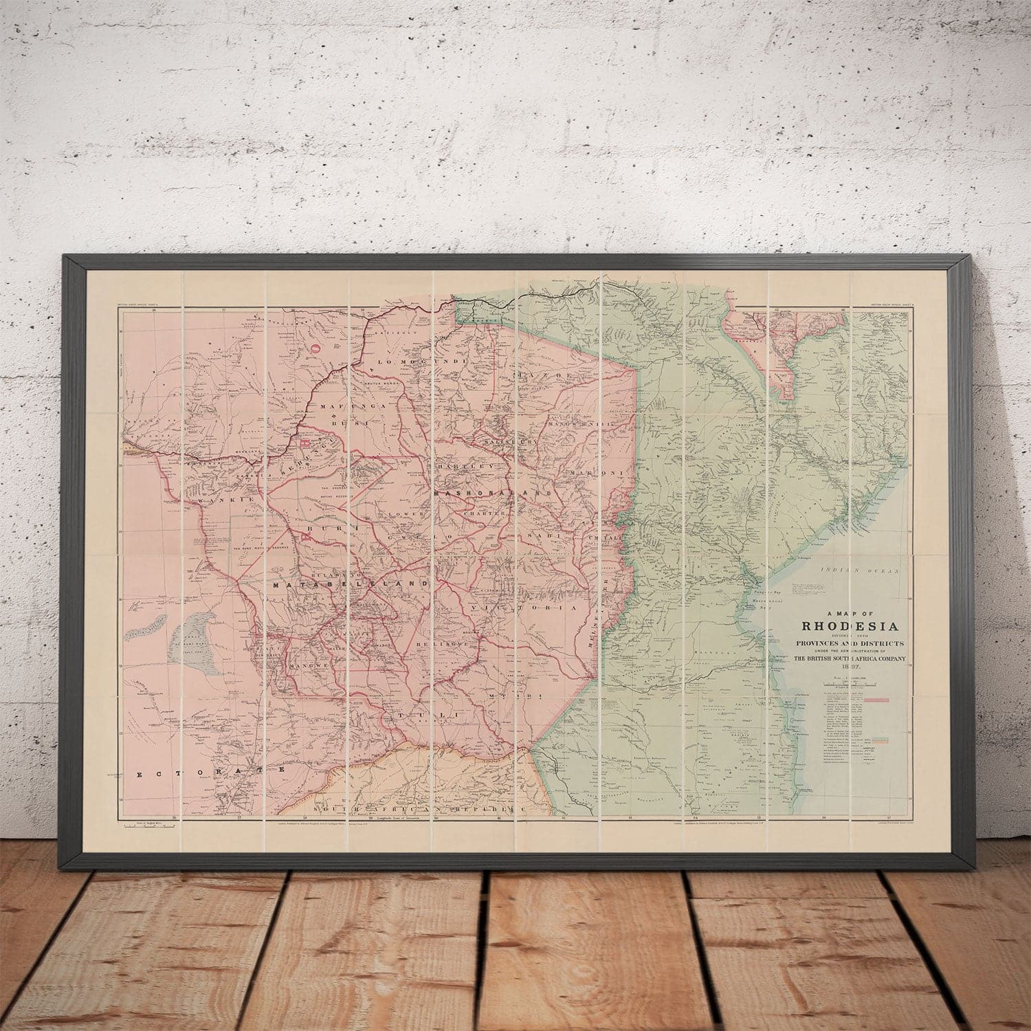 Old Map of Colonial Rhodesia, 1897 by Edward Stanford - Zimbabwe, Moza ...