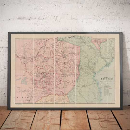 Old Map of Colonial Rhodesia, 1897 by Edward Stanford - Zimbabwe, Moza ...