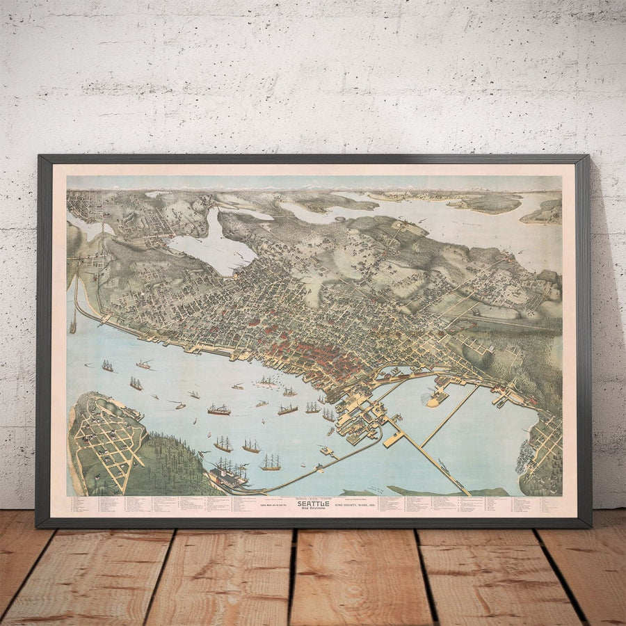 Rare Old Birds Eye Map of Seattle by Augustus Koch, 1891 - Downtown, C ...