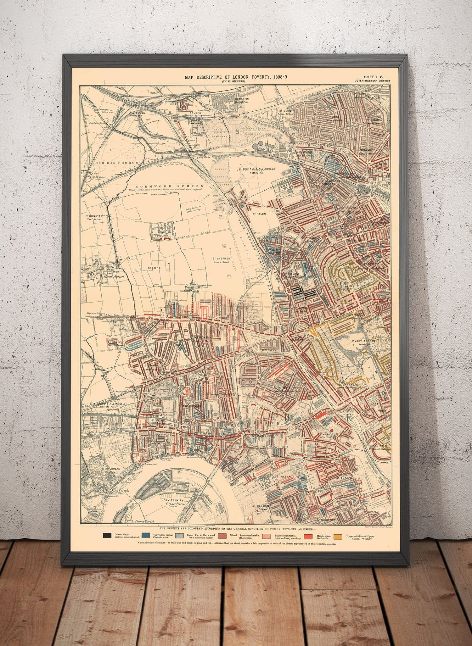 Map of London Poverty 1898-9, Outer Western District, by Charles Booth ...