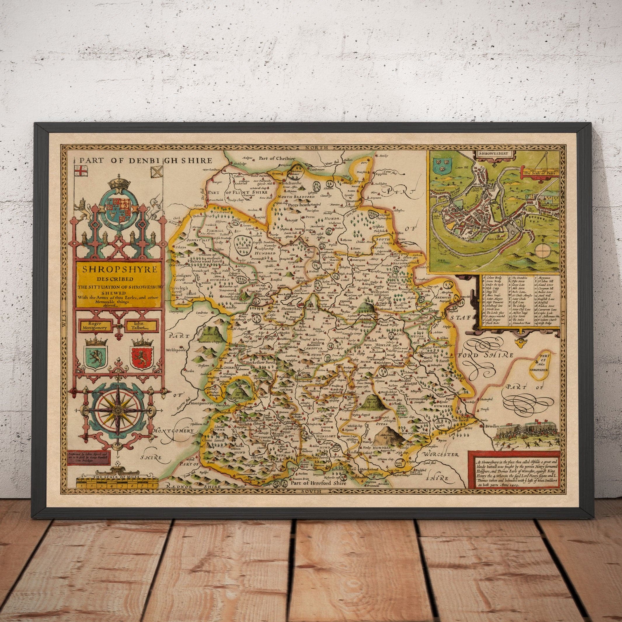 Old Map of Shropshire in 1611 by John Speed - Shrewsbury, Telford, Bri ...