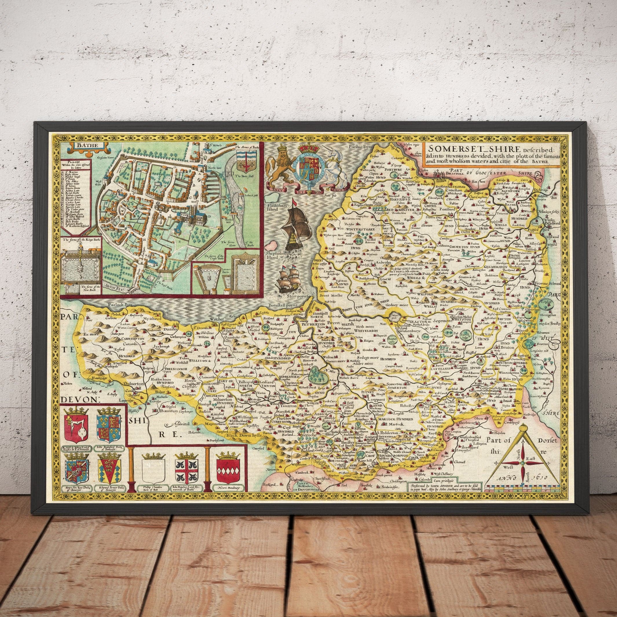 Old Map of Somerset in 1611 by John Speed - Bath, Portishead, Weston-s ...