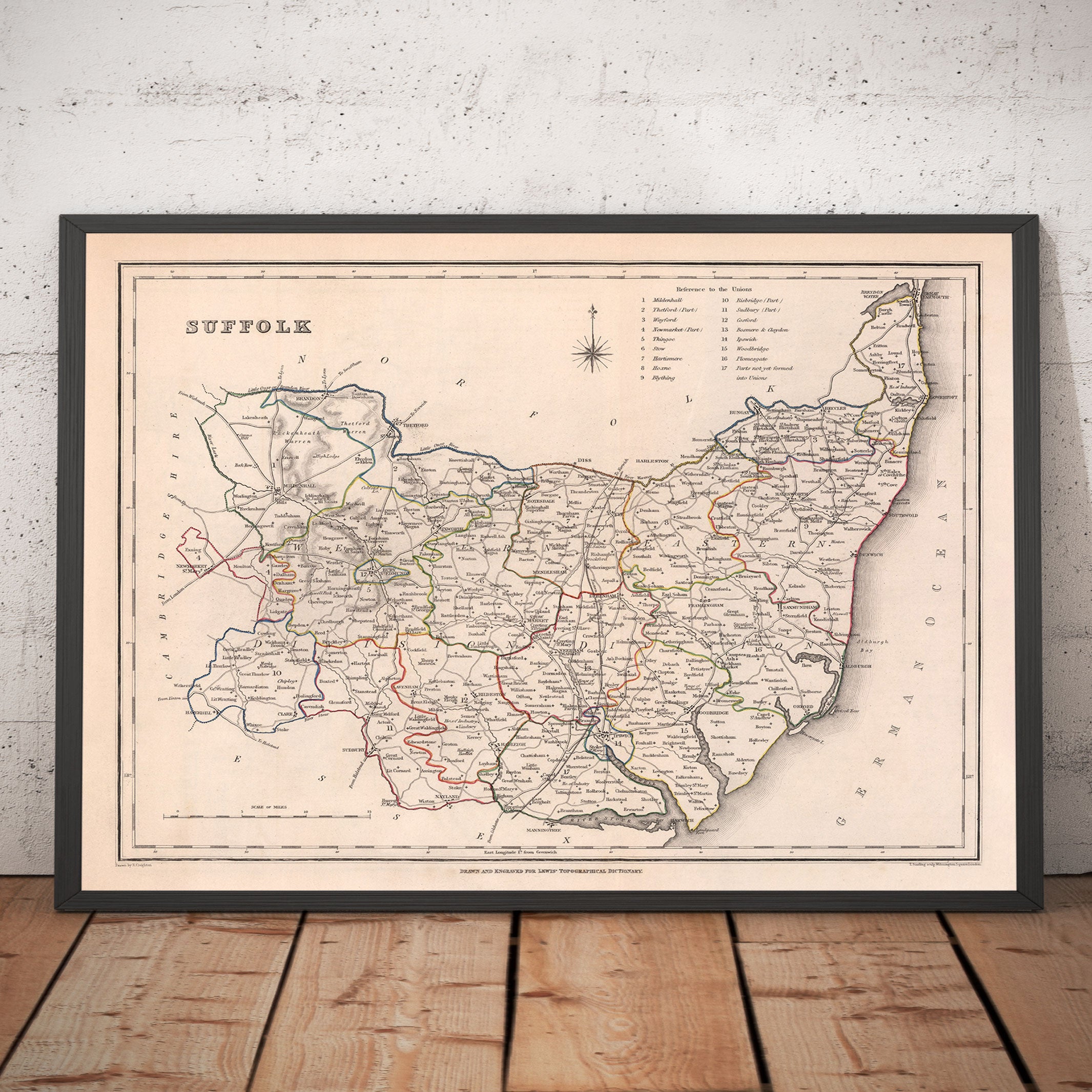 Old Map of Suffolk in 1844 by Samuel Lewis - Ipswich, Woodbridge, Bury ...