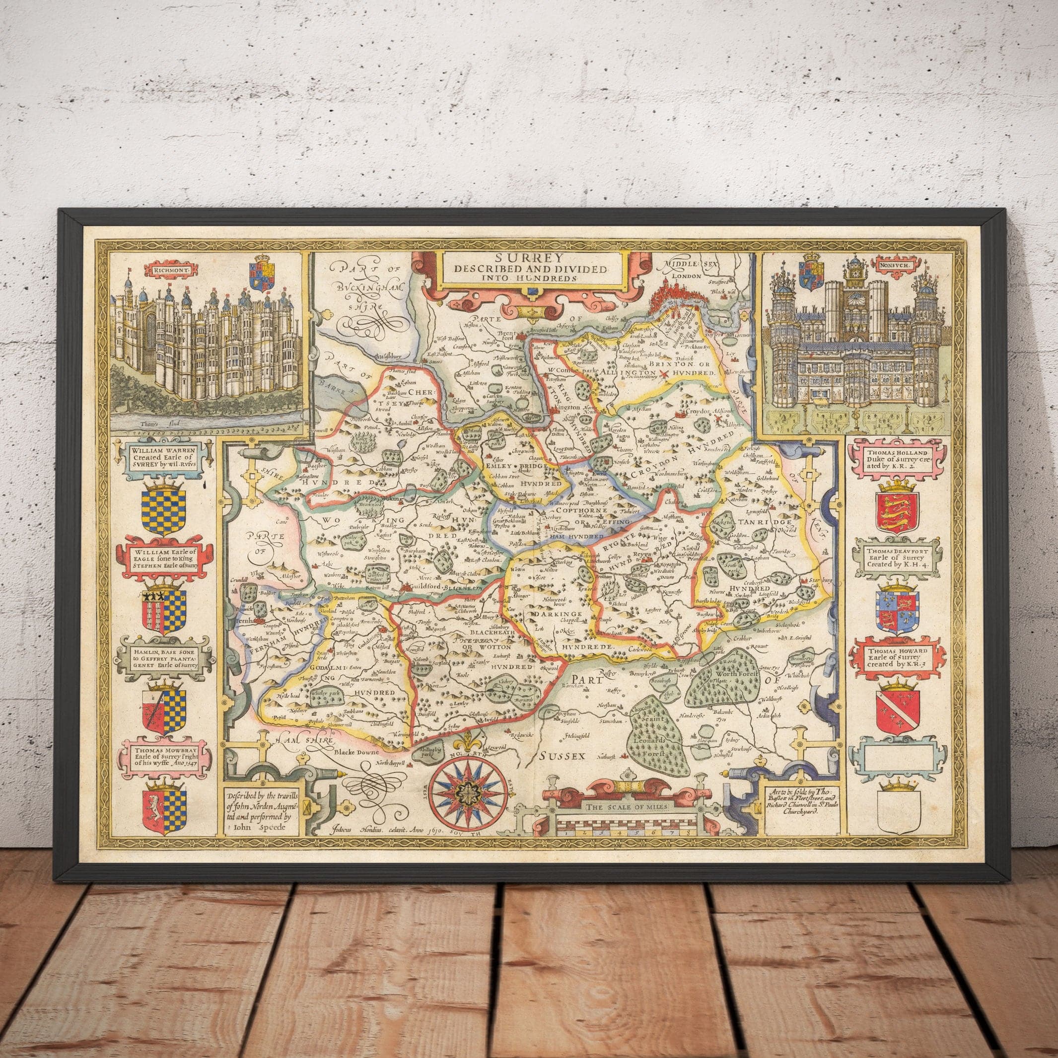Old Map of Surrey 1611 by John Speed - Woking, Guildford, Croydon, Ric ...