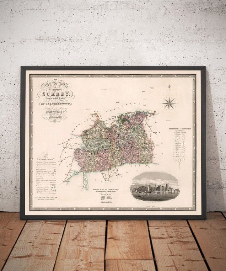 Old Map of Surrey 1829 by Greenwood & Co. - Woking, Guildford, Croydon ...