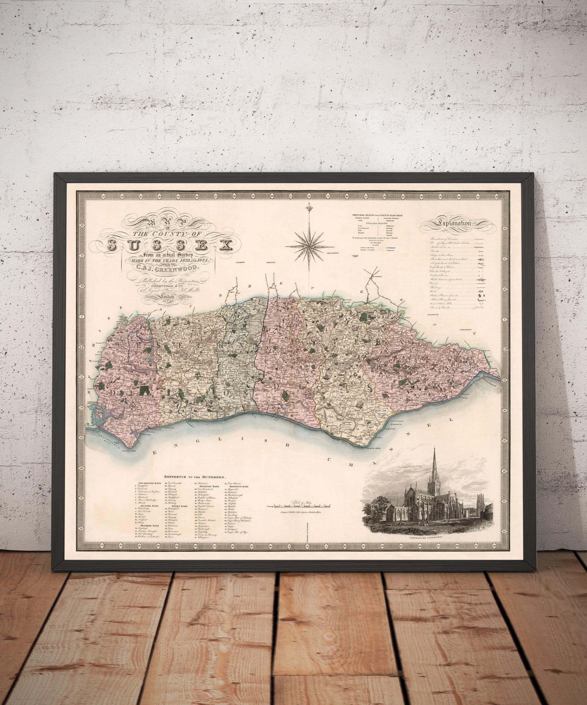 Old Map of Sussex 1829 by Greenwood & Co. - Worthing, Crawley, Brighto ...